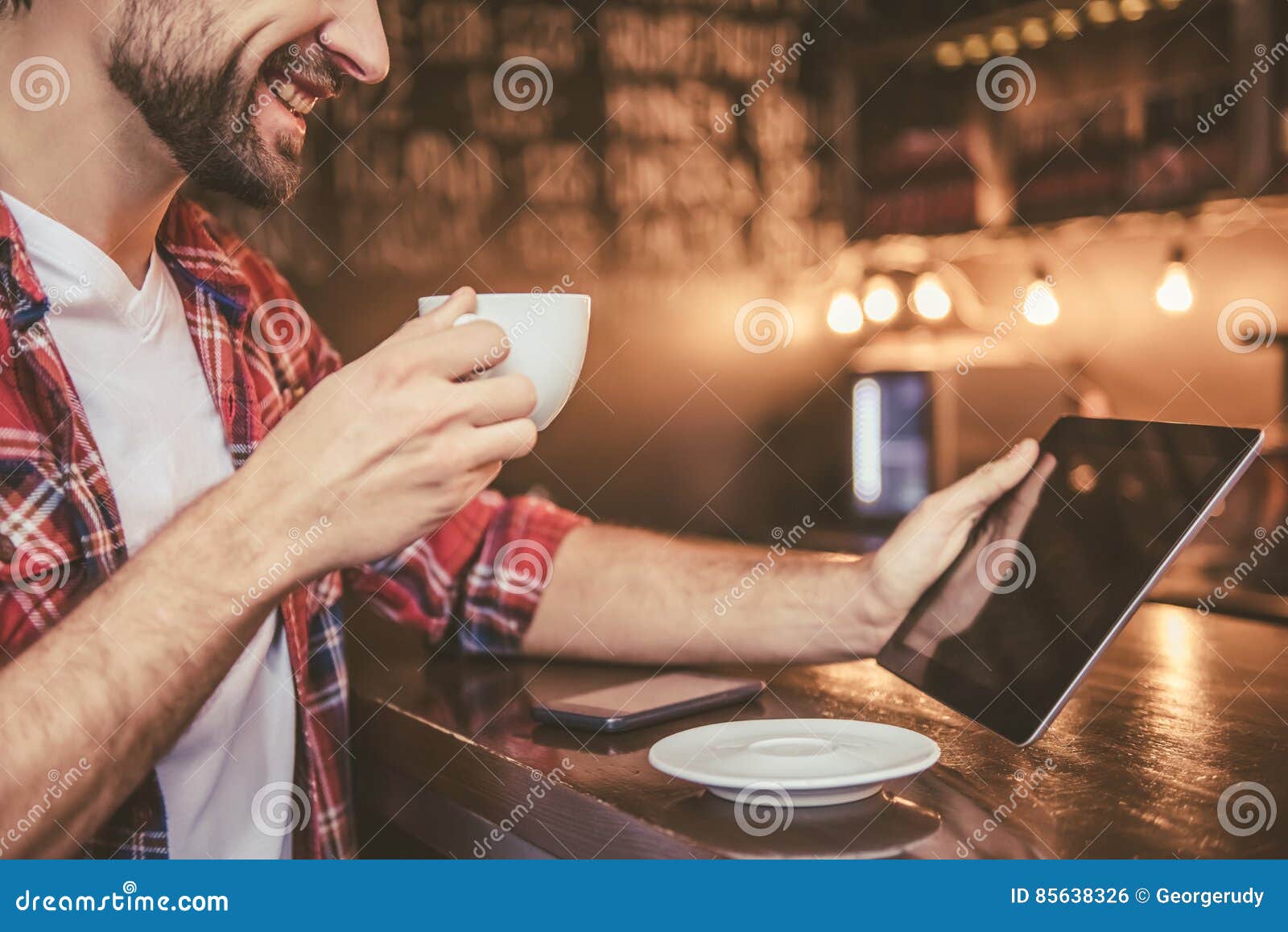 Handsome man at the cafe stock photo. Image of lifestyle - 85638326