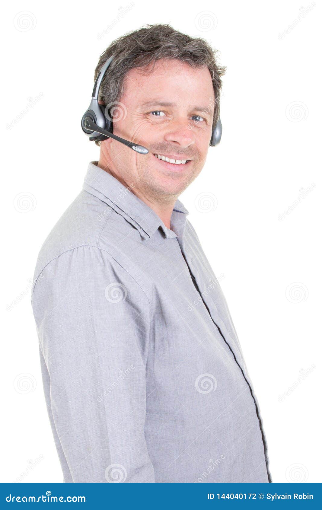 Handsome Man Call Center Operator Isolated Wearing a Headset on White ...