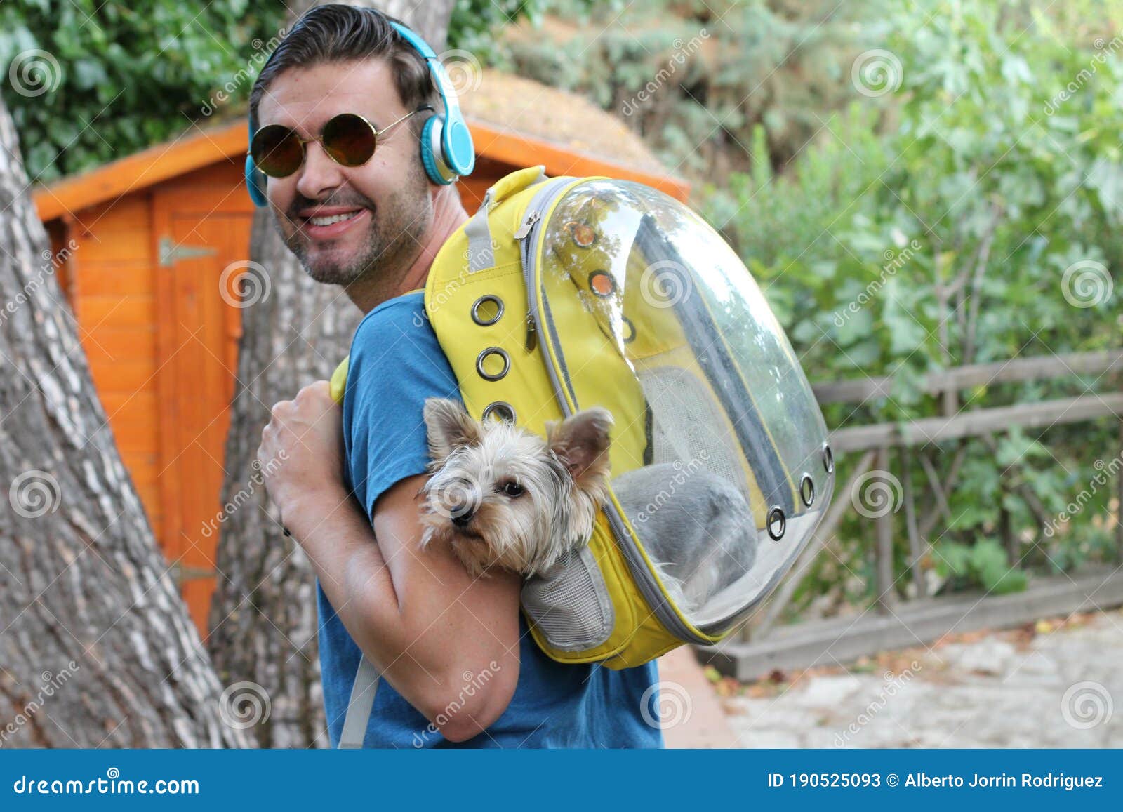 Handsome Man Carrying Dog in a Backpack Stock Image - Image of ...
