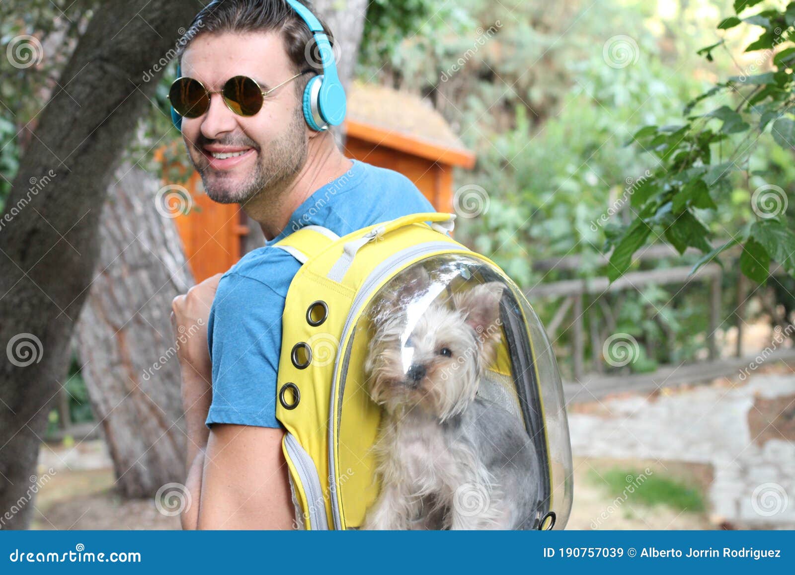 Handsome Man Carrying Dog in a Backpack Stock Image - Image of baby ...