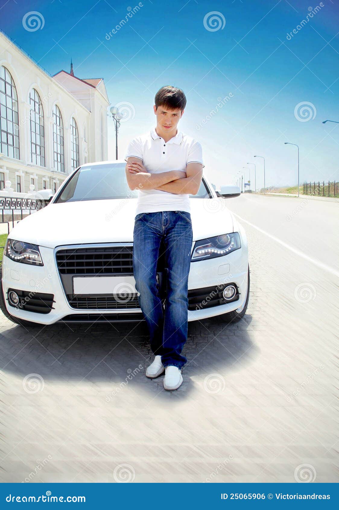 Handsome Man Casually Leaning Against the Car Stock Photo - Image of ...