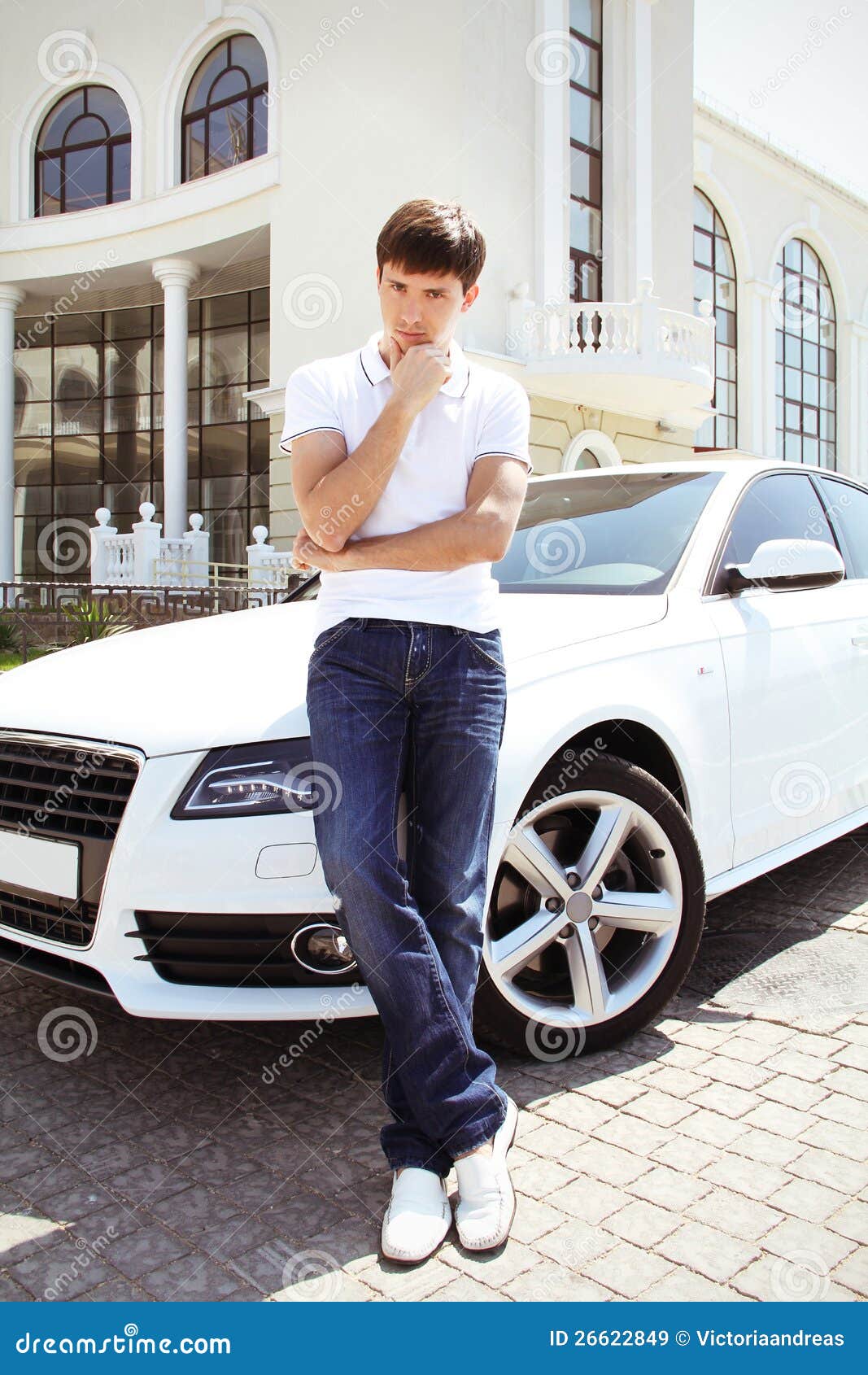 Handsome Man Casually Leaning Against the Car Stock Image - Image of ...