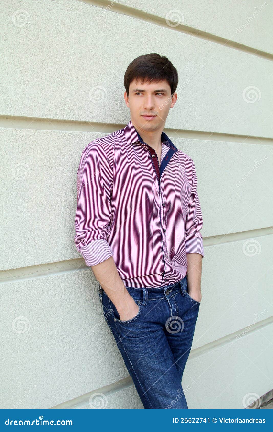 Handsome Man Casually Leaning Against the Wall Stock Image - Image of ...