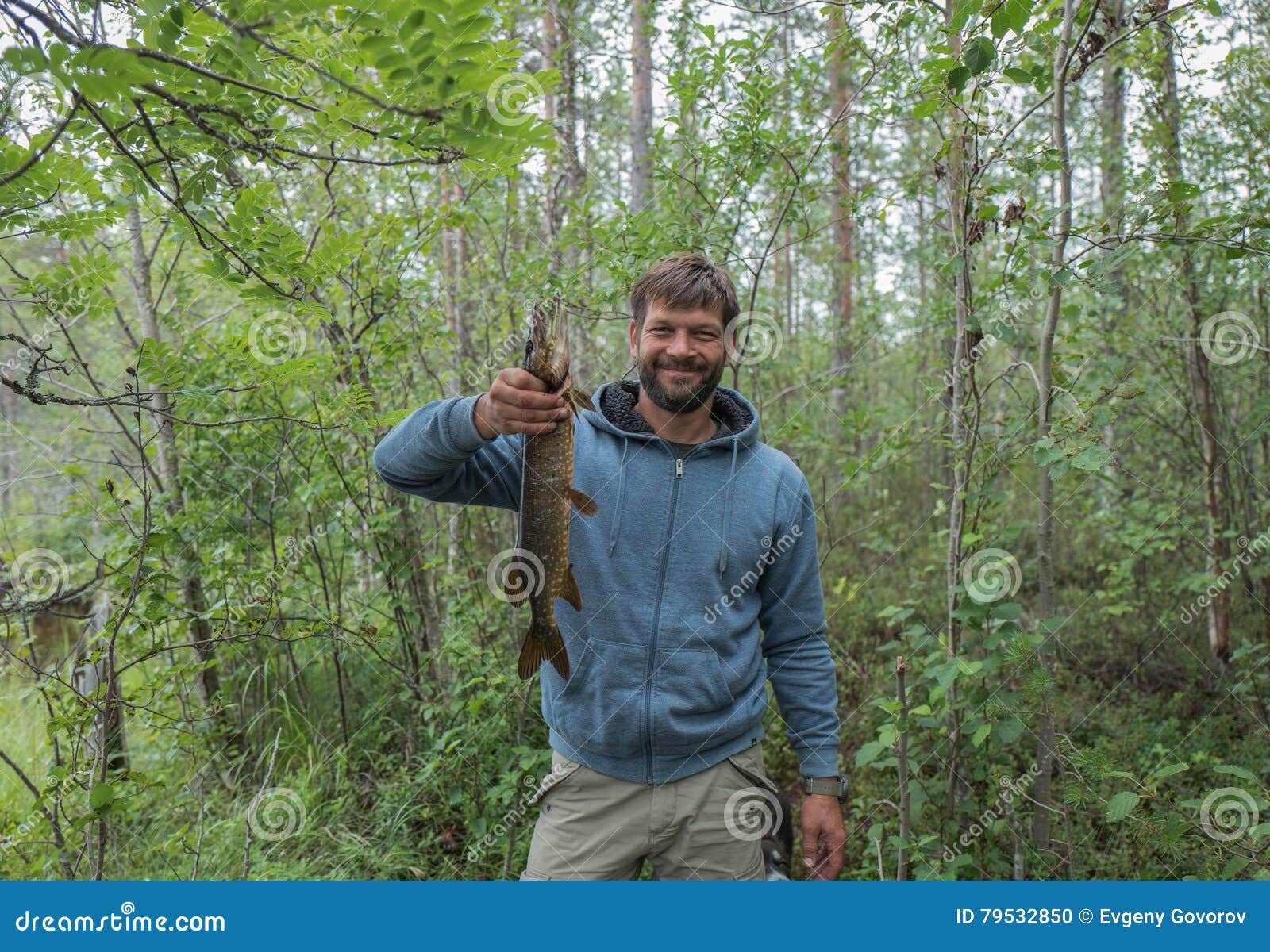 Handsome Man Caught a Pike Fish Stock Photo - Image of view, amazing ...