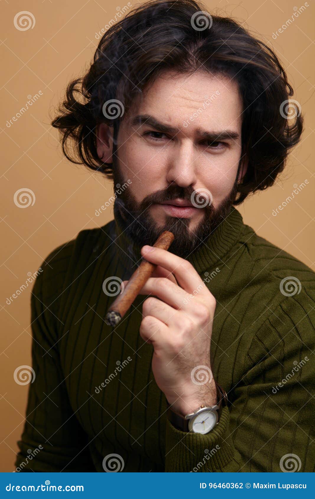 Handsome man with cigar stock photo. Image of smile, hipster - 96460362