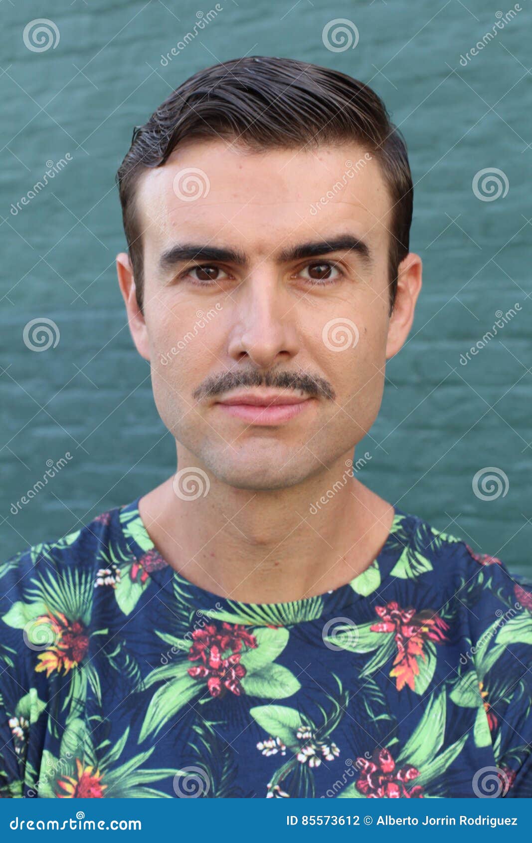 Handsome Man with Classic Mustache, Studio Shot Isolated on Green Stock ...