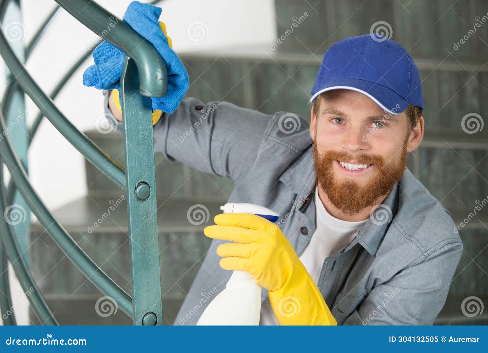 Handsome Man Cleaning Staircase in Office Stock Image - Image of ...