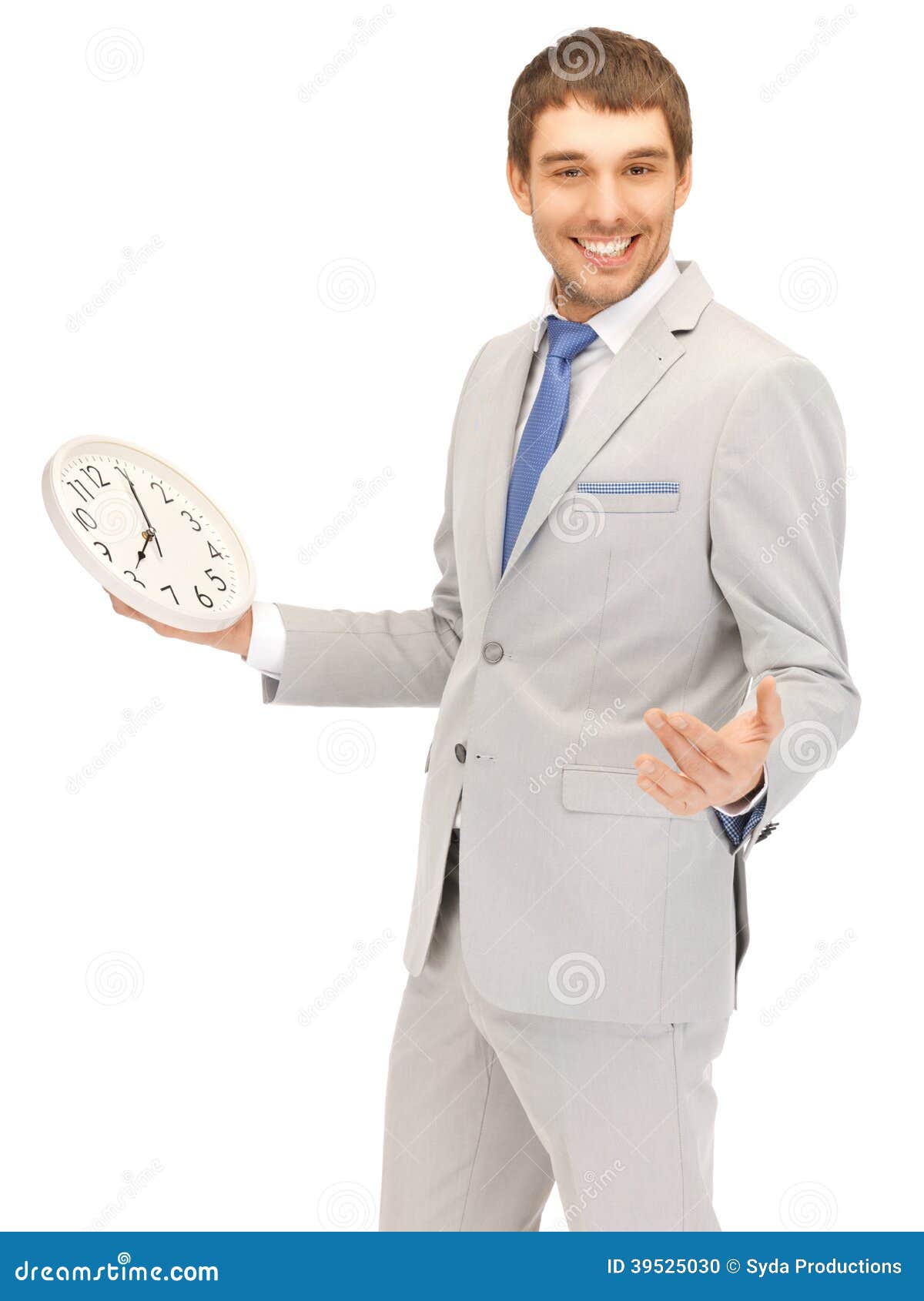 Handsome man with clock stock photo. Image of corporate - 39525030