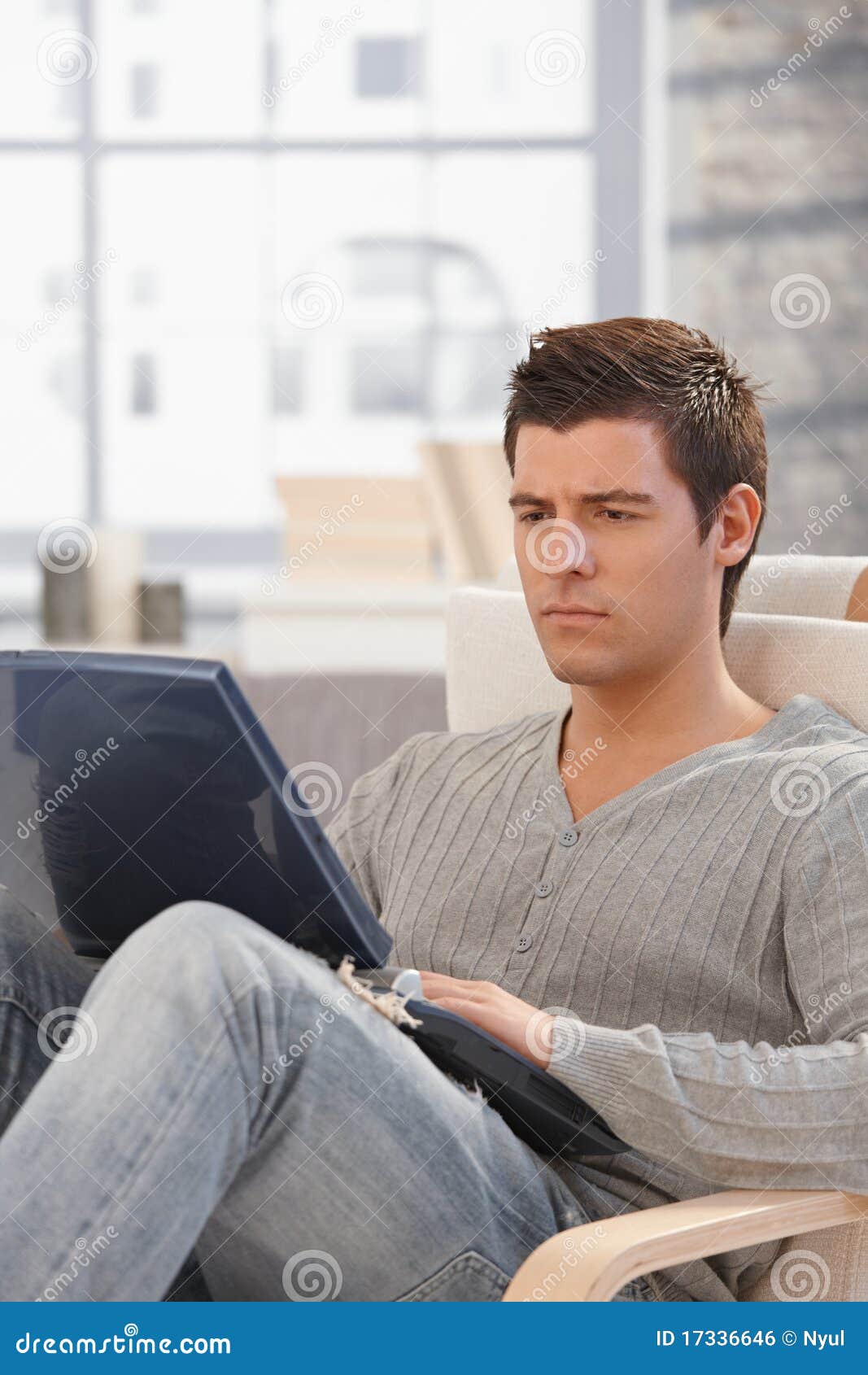 Handsome Man Concentrating on Laptop Screen Stock Photo - Image of ...