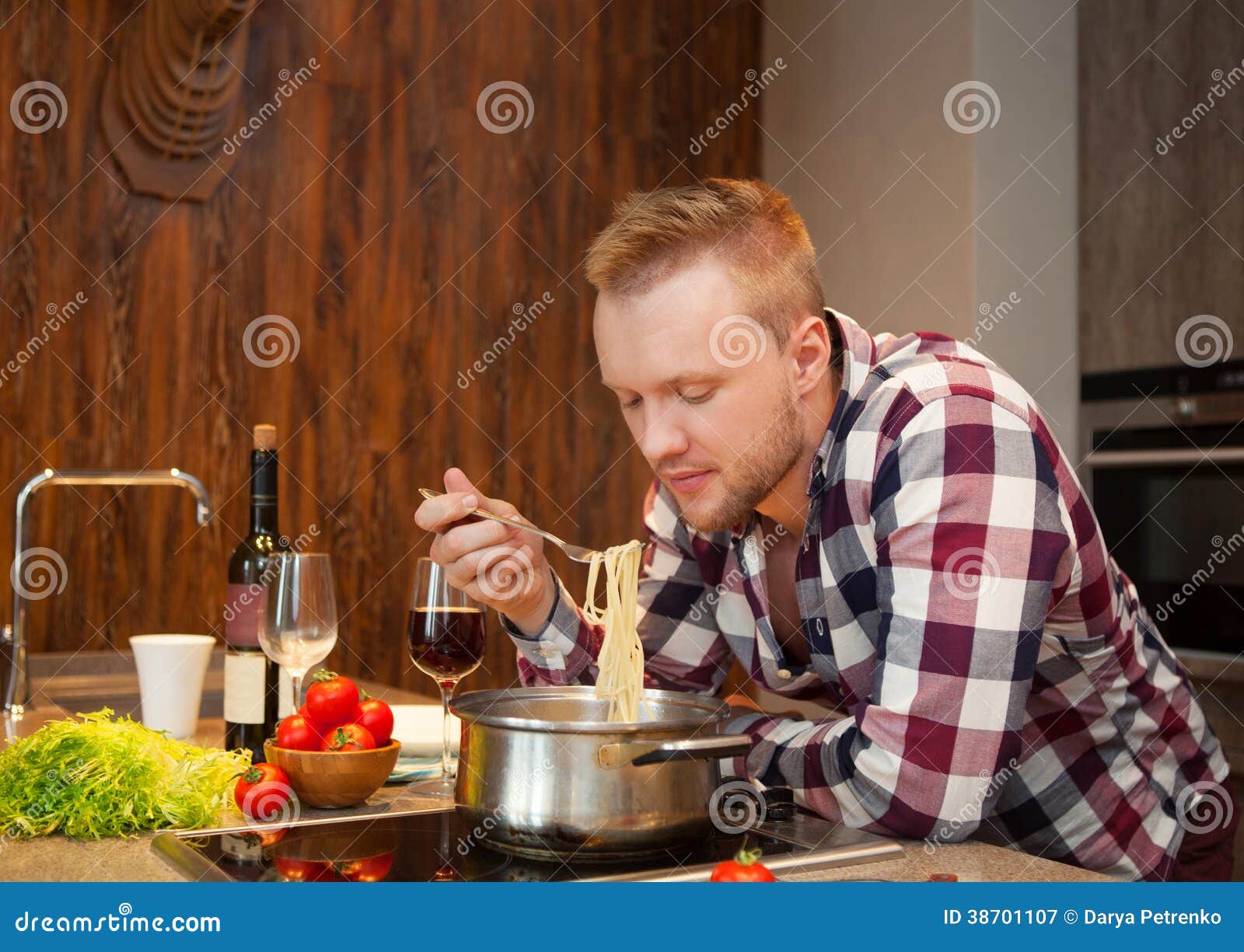 Handsome Man Cooking at Home Preparing Pasta Stock Image - Image of ...