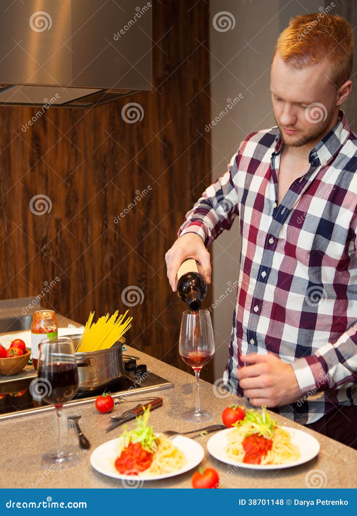 Handsome Man Cooking at Home Preparing Pasta Stock Photo - Image of ...