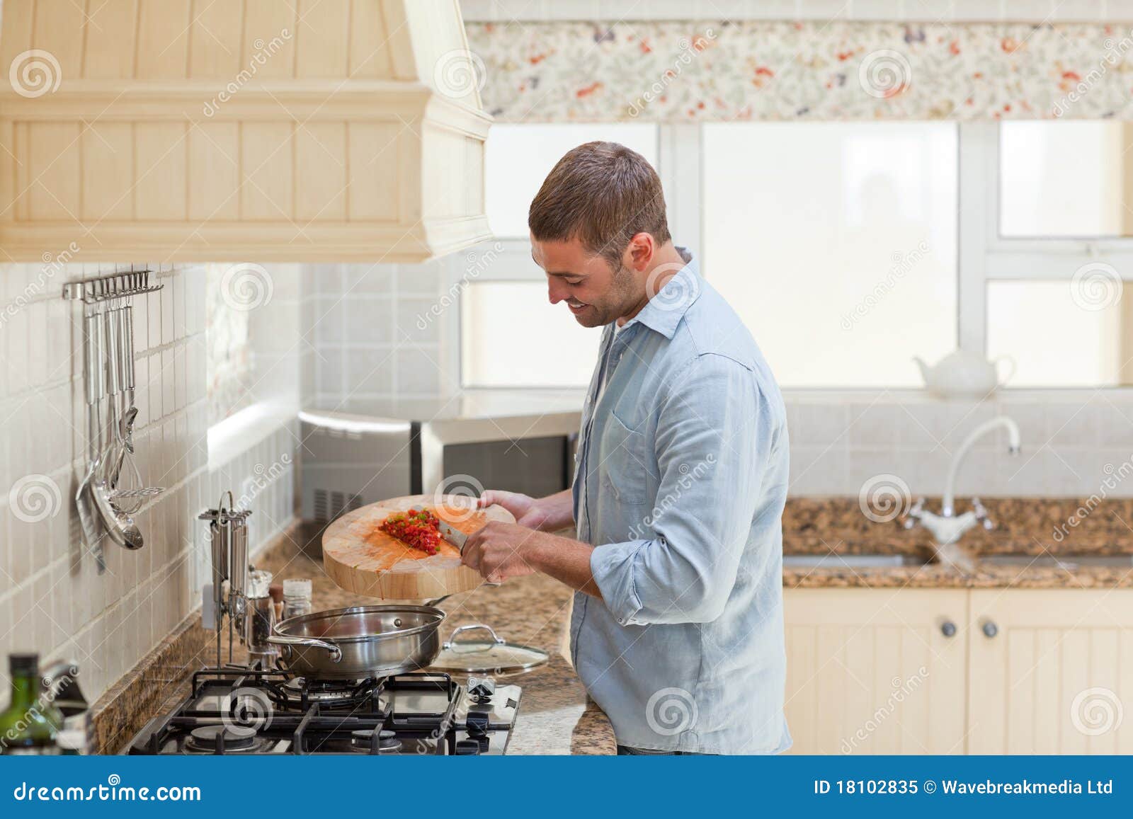 Handsome Man Cooking in the Kitchen Stock Image - Image of salad ...