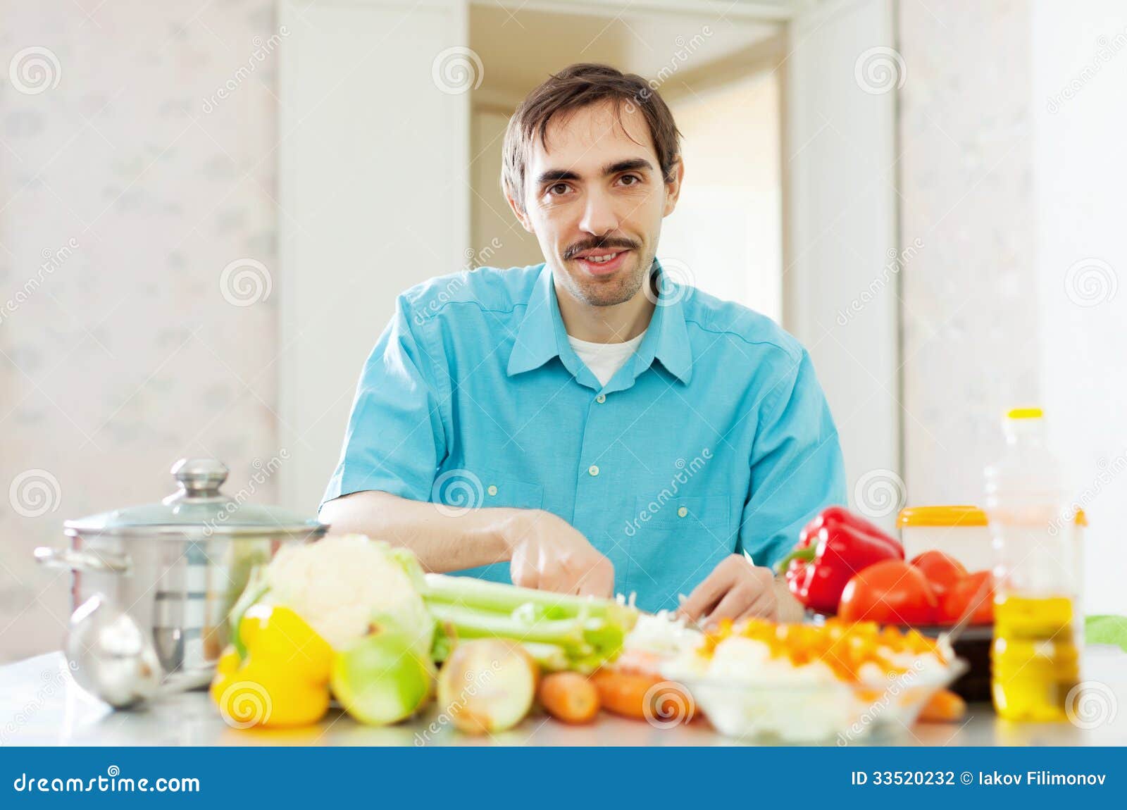 Handsome Man Cooking Vegetables Stock Photo - Image of preparing ...