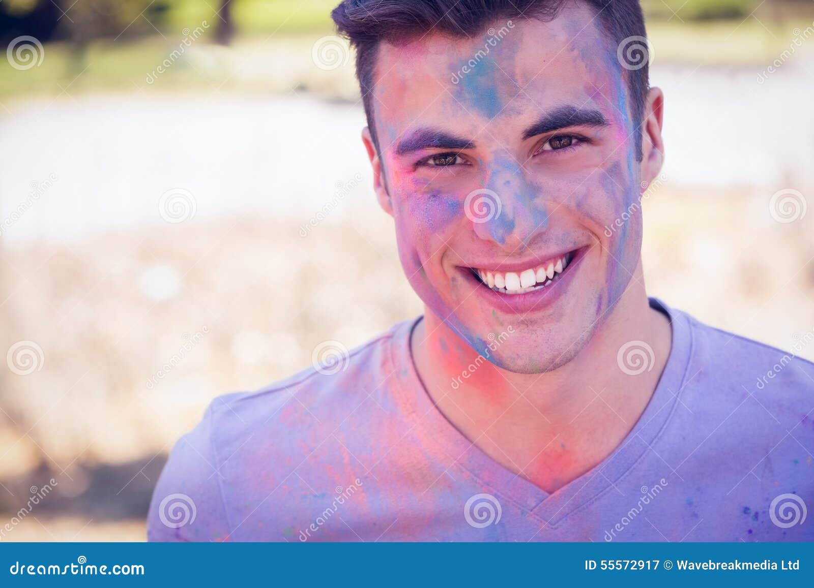 Handsome Man Covered with Powder Paint in the Park Stock Image - Image ...
