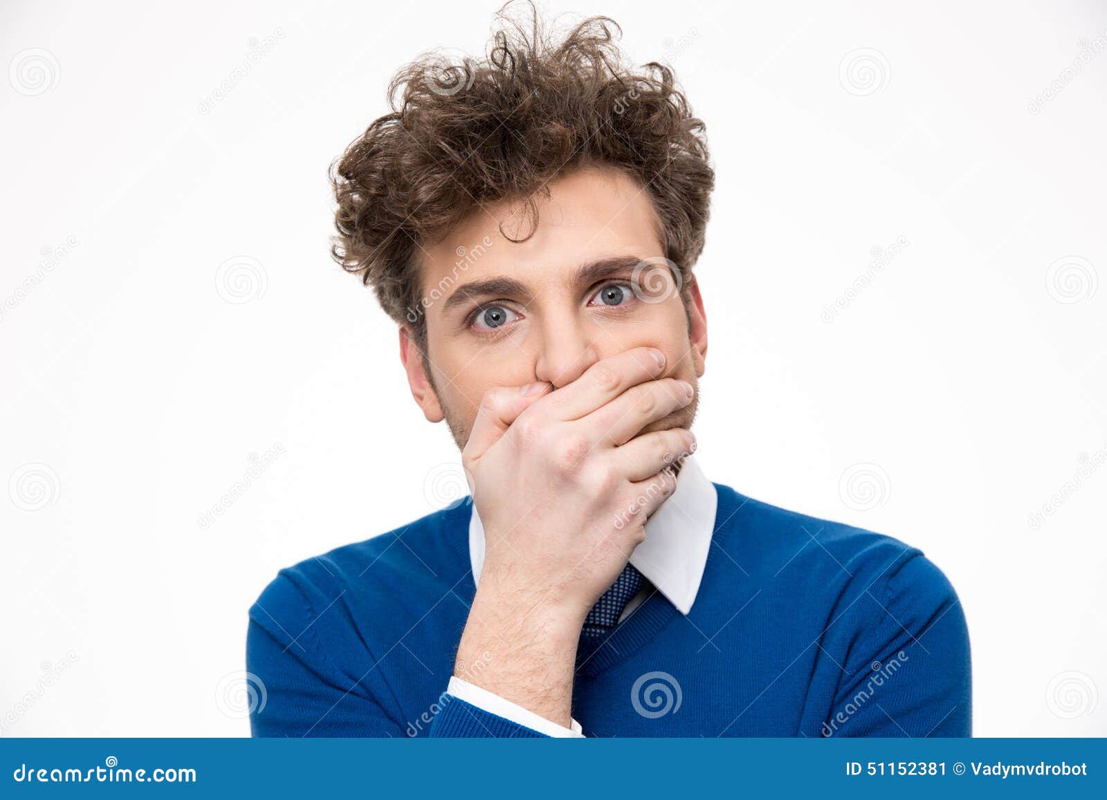 Handsome Man Covering His Mouth Stock Image - Image of coward ...