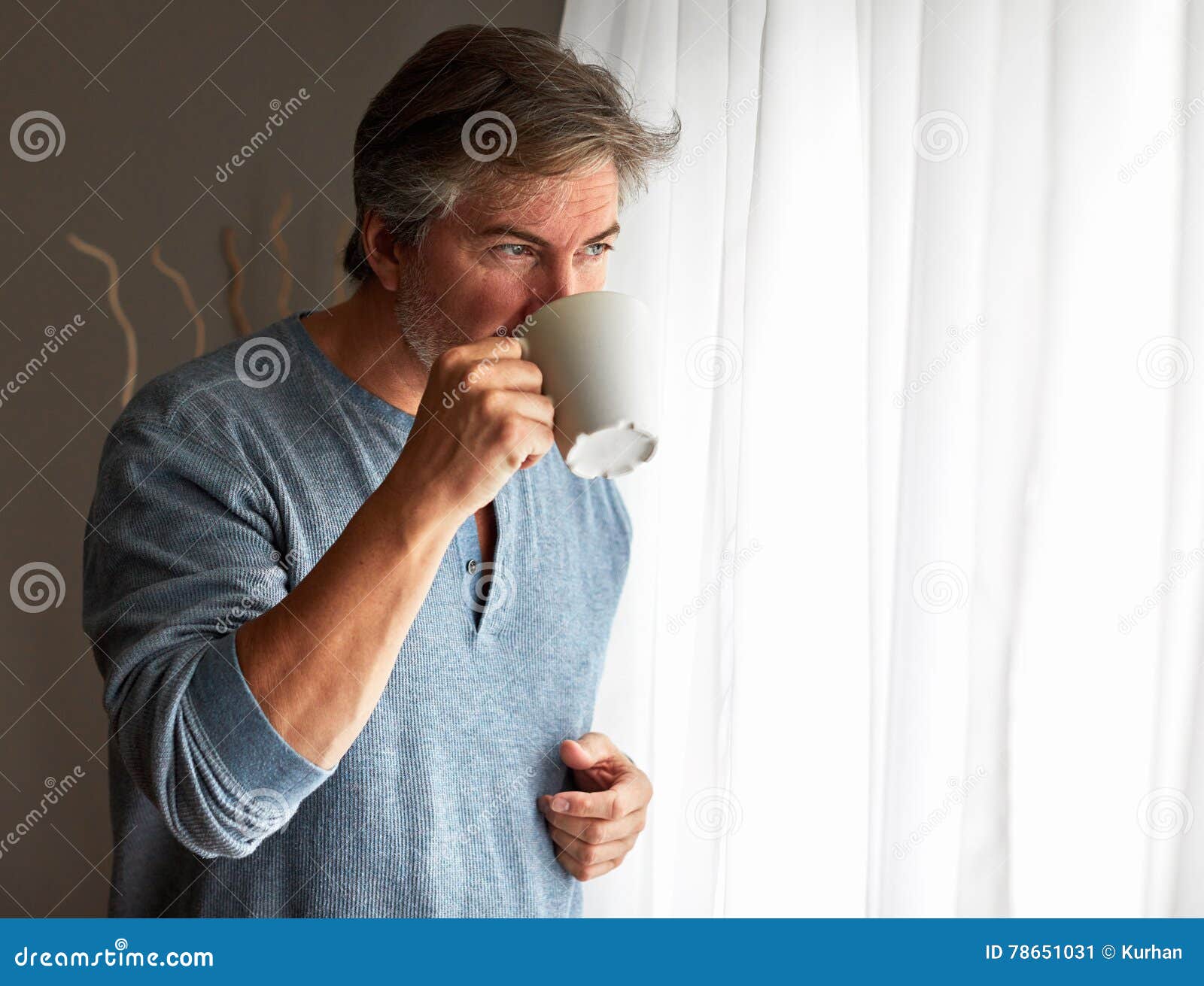 Handsome Man with Cup of Tea Near Window. Stock Image - Image of view ...