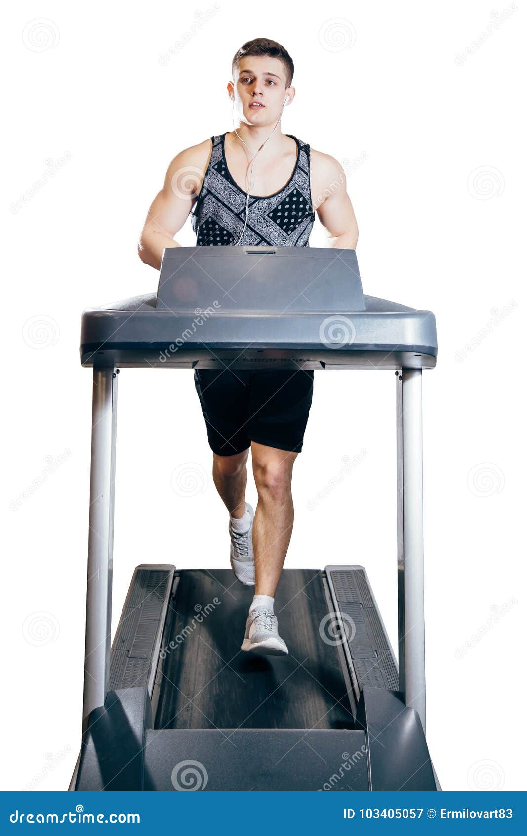 Handsome Man Doing Cardio Exercises, Running on Treadmills in the Gym ...