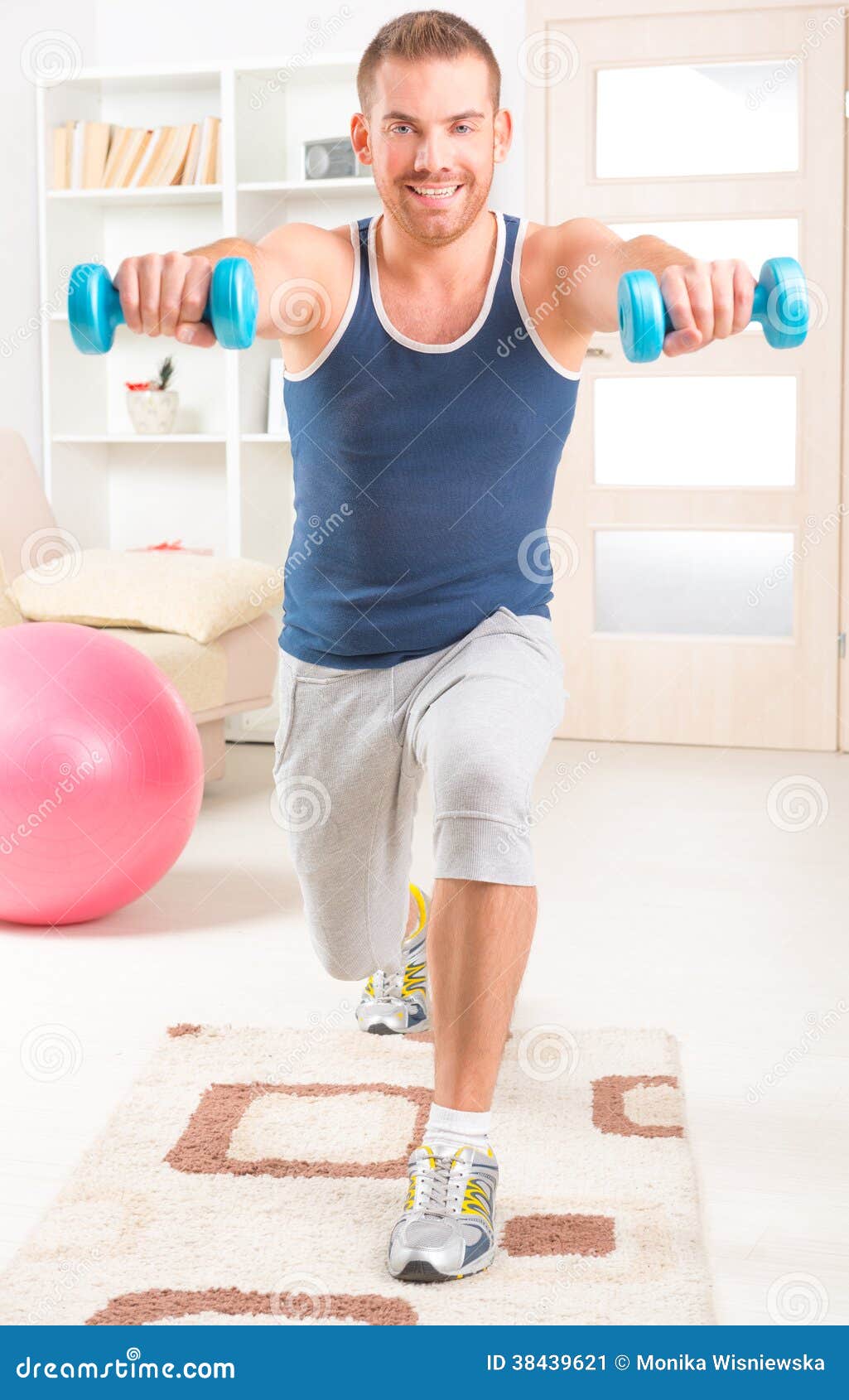 Handsome Man Doing Exercises at Home Stock Image - Image of caucasian ...