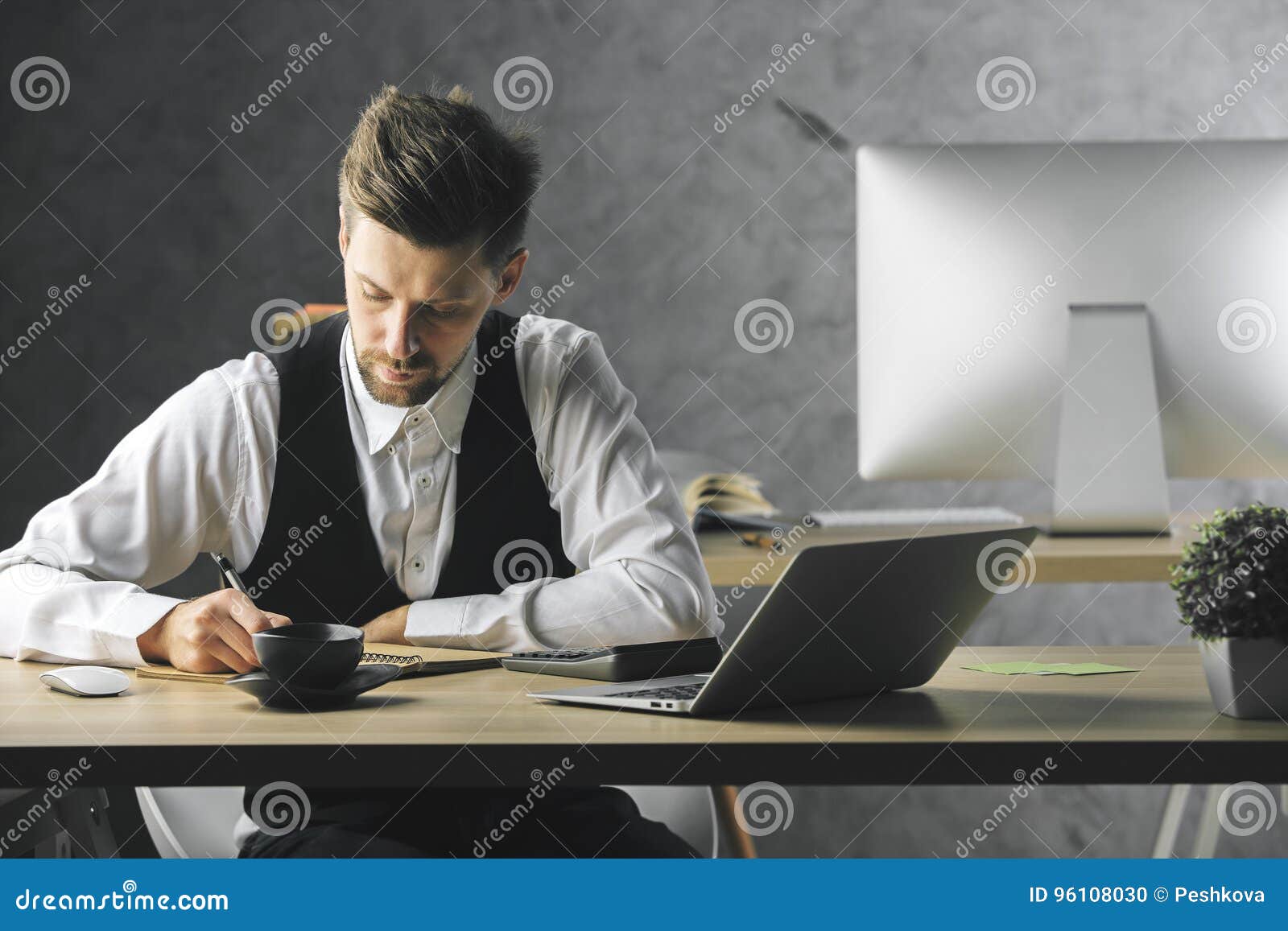 Handsome Man Doing Paperwork Stock Photo - Image of concrete, document ...
