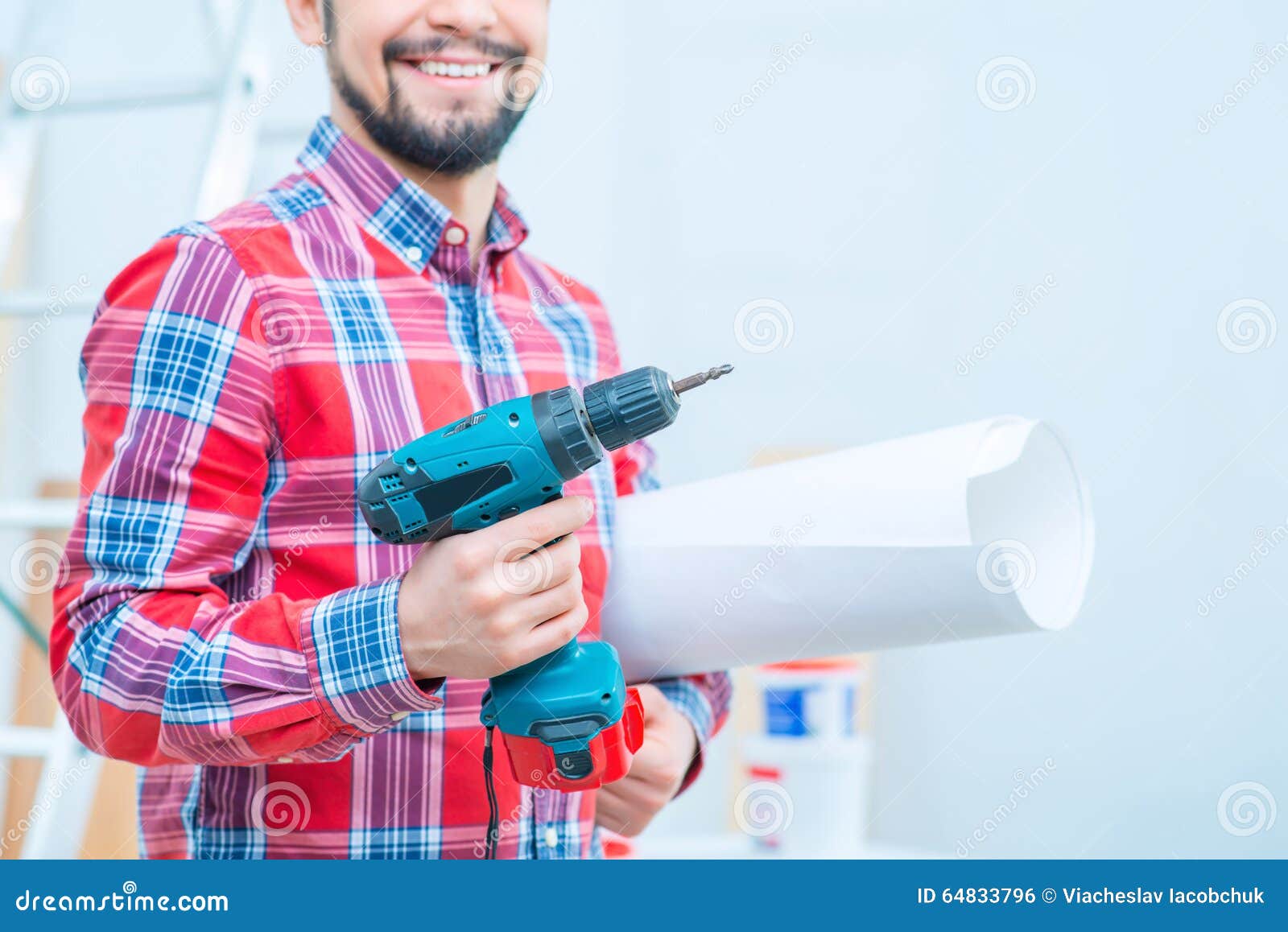 Handsome Man Doing Renovation Stock Photo - Image of helmet, coziness ...