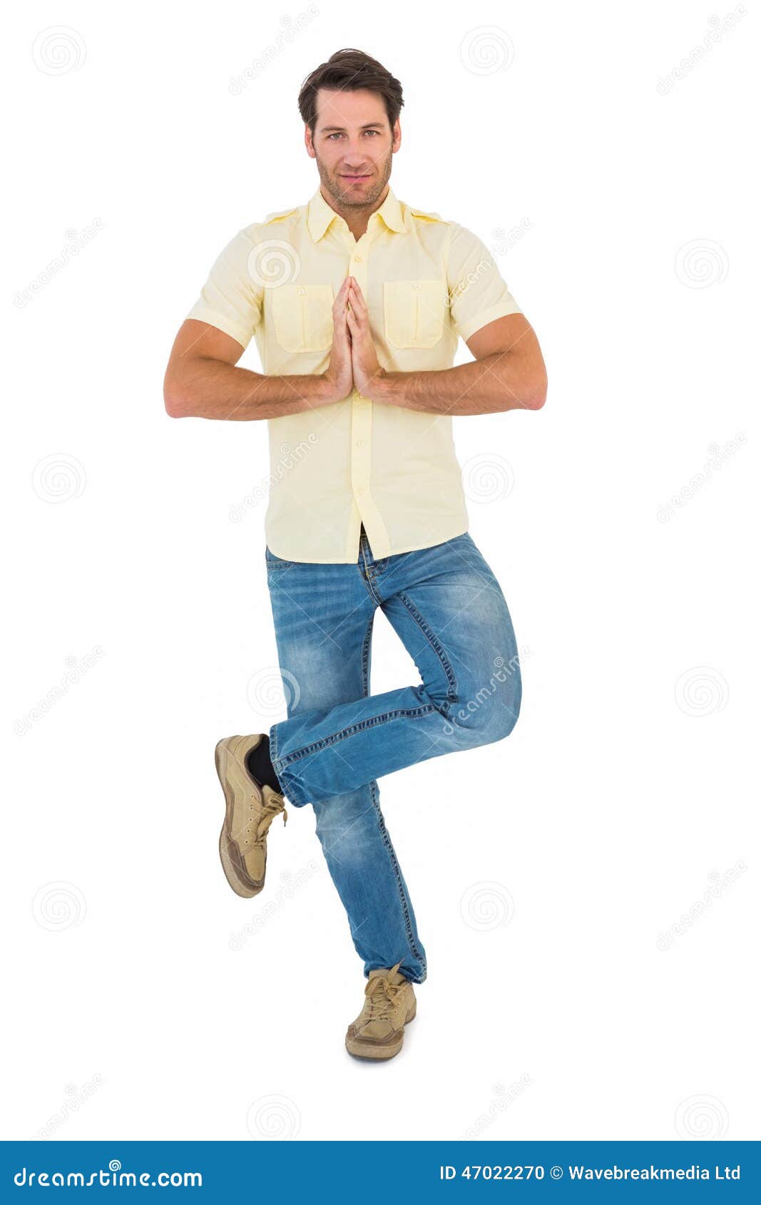 Handsome Man Doing the Tree Pose Stock Photo - Image of adult, exercise ...