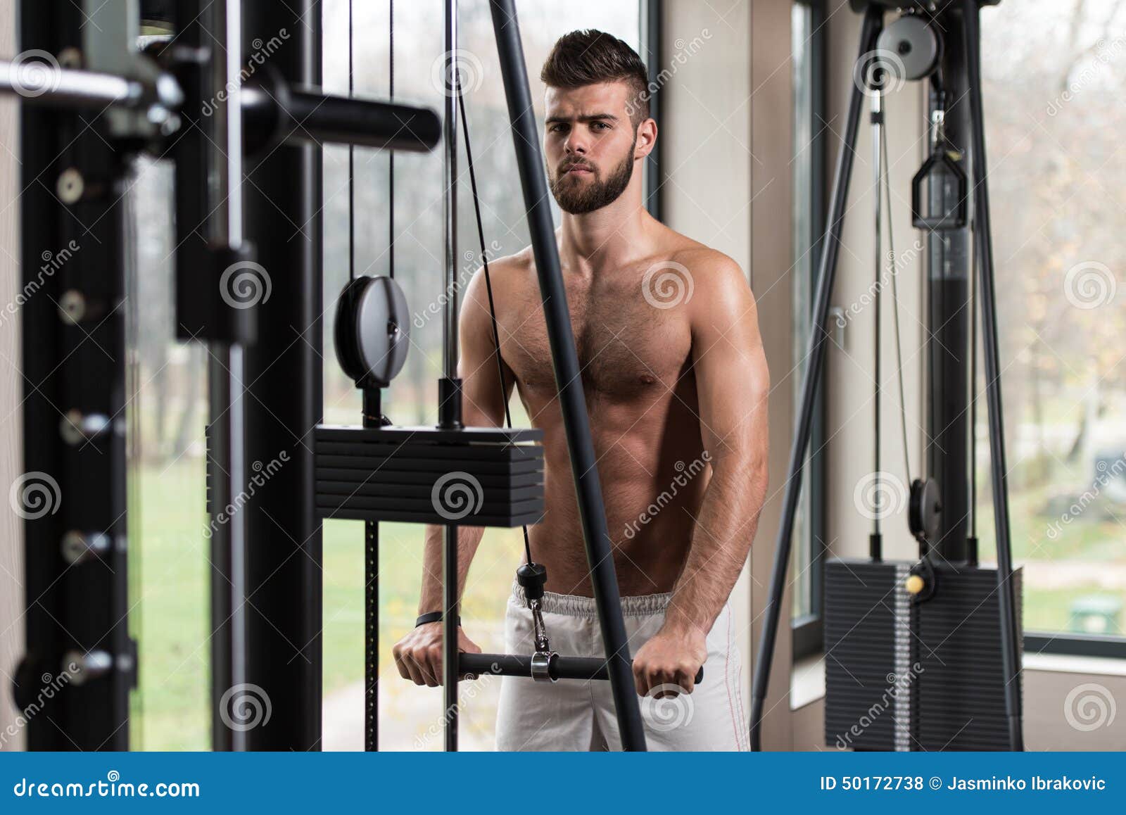 Handsome Man Doing Triceps Exercises in the Gym Stock Photo - Image of ...