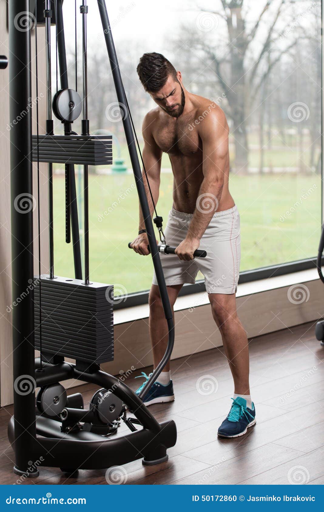 Handsome Man Doing Triceps Exercises in the Gym Stock Photo - Image of ...