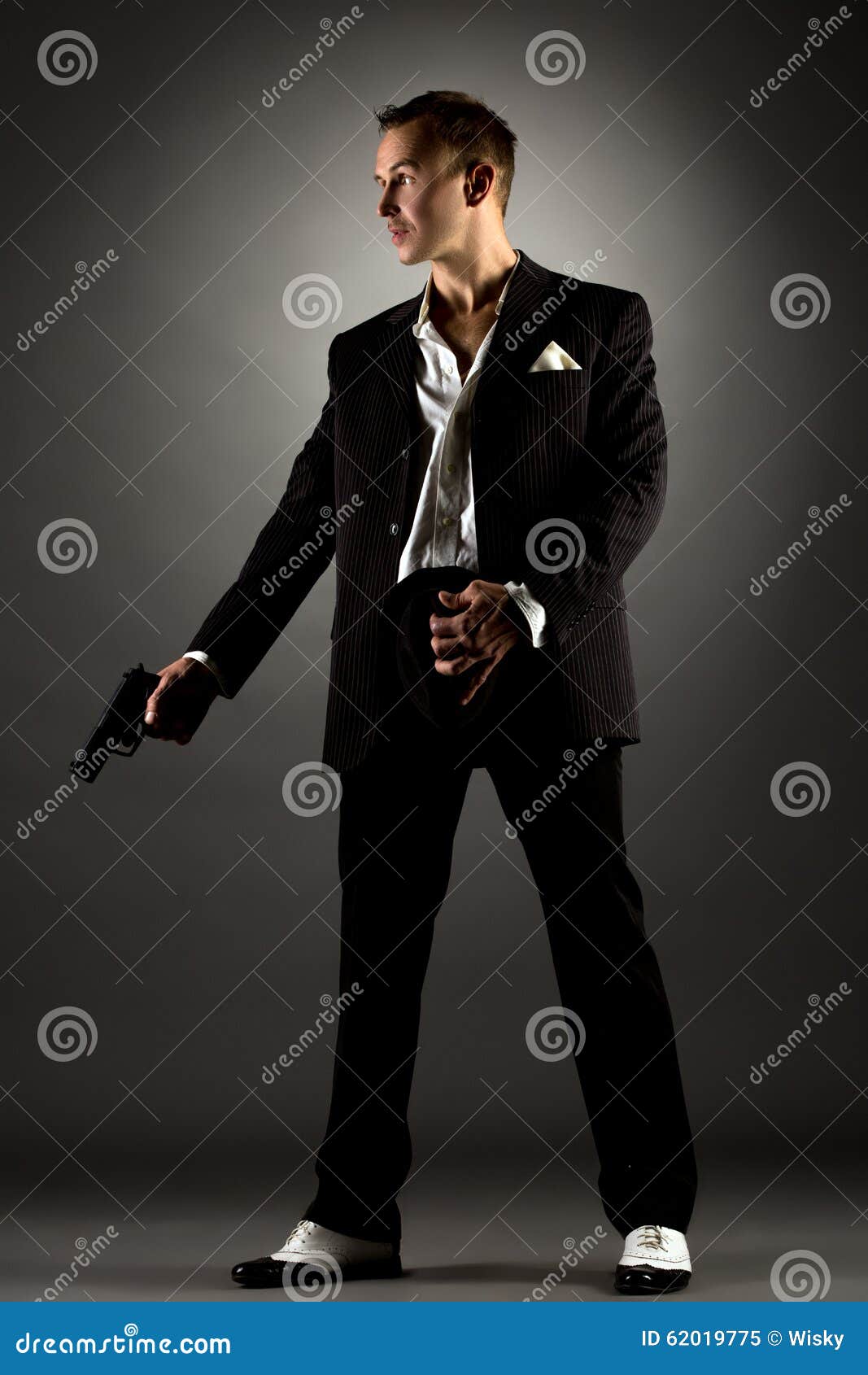 Handsome Man Dressed As Gangster Holding Gun Stock Image - Image of ...