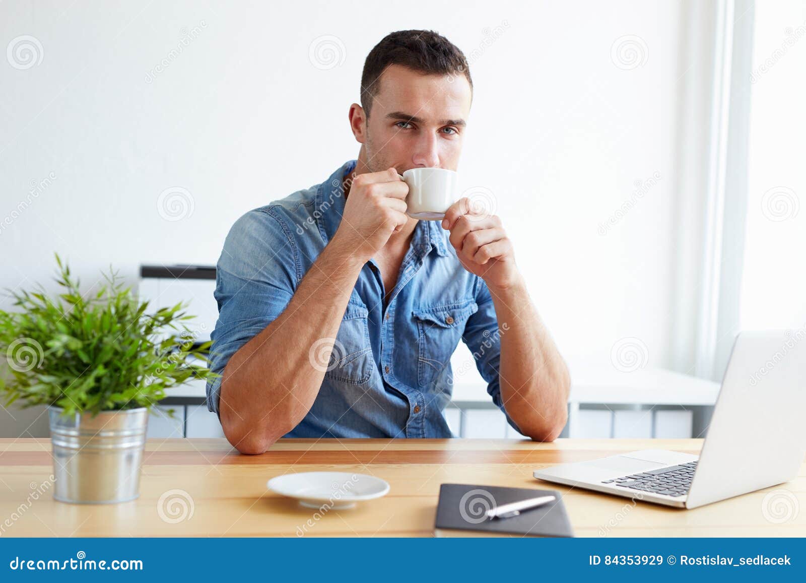 Handsome Man Drinking Coffee in the Office Stock Image - Image of ...
