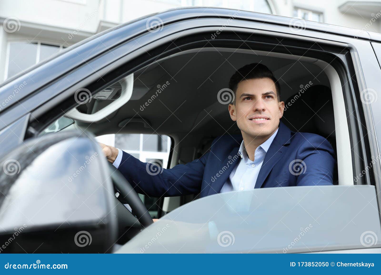 Handsome Man Driving His Car, View from Outside Stock Photo - Image of ...
