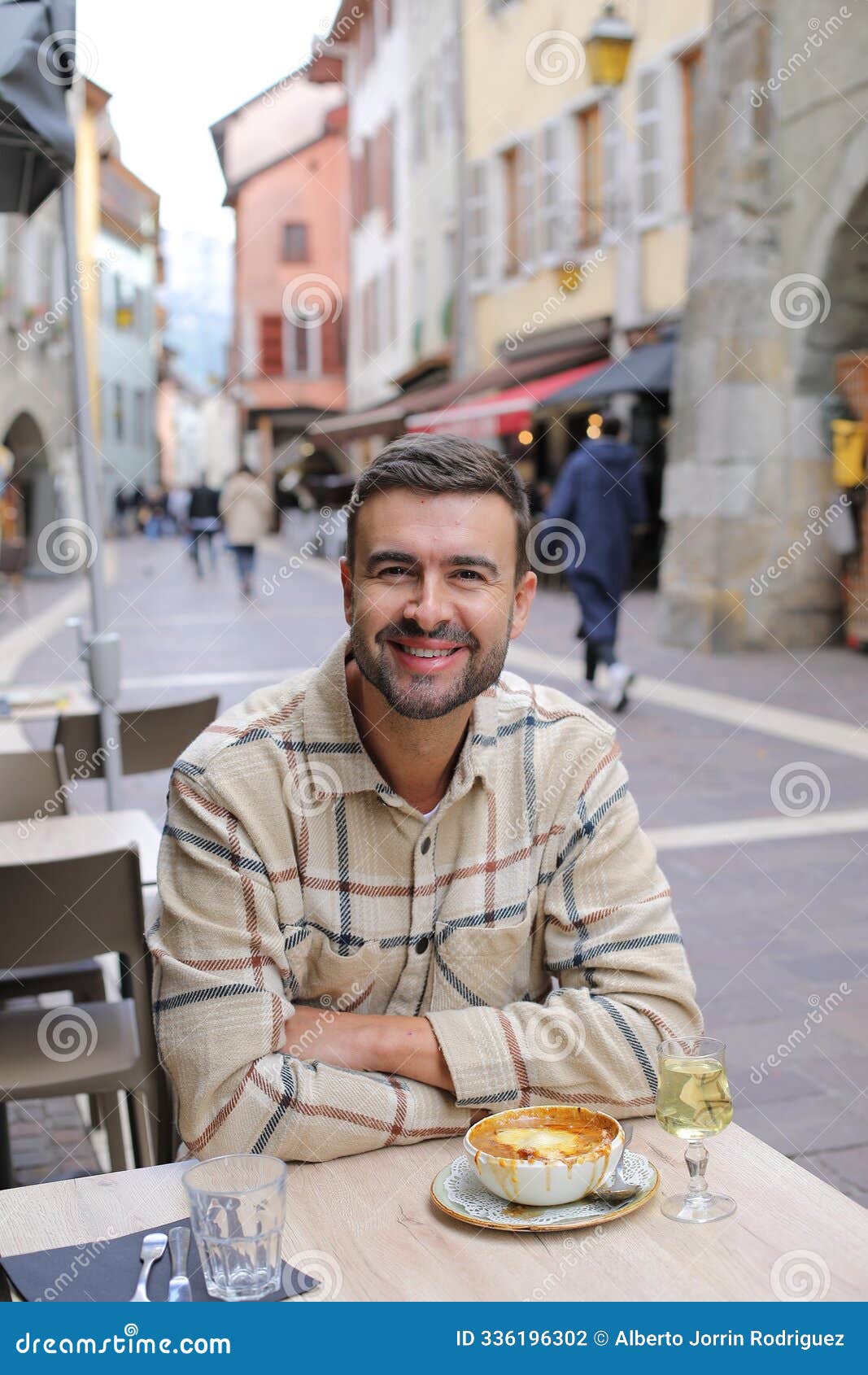 Handsome Man Eating in European Cafe Terrace Stock Photo - Image of ...