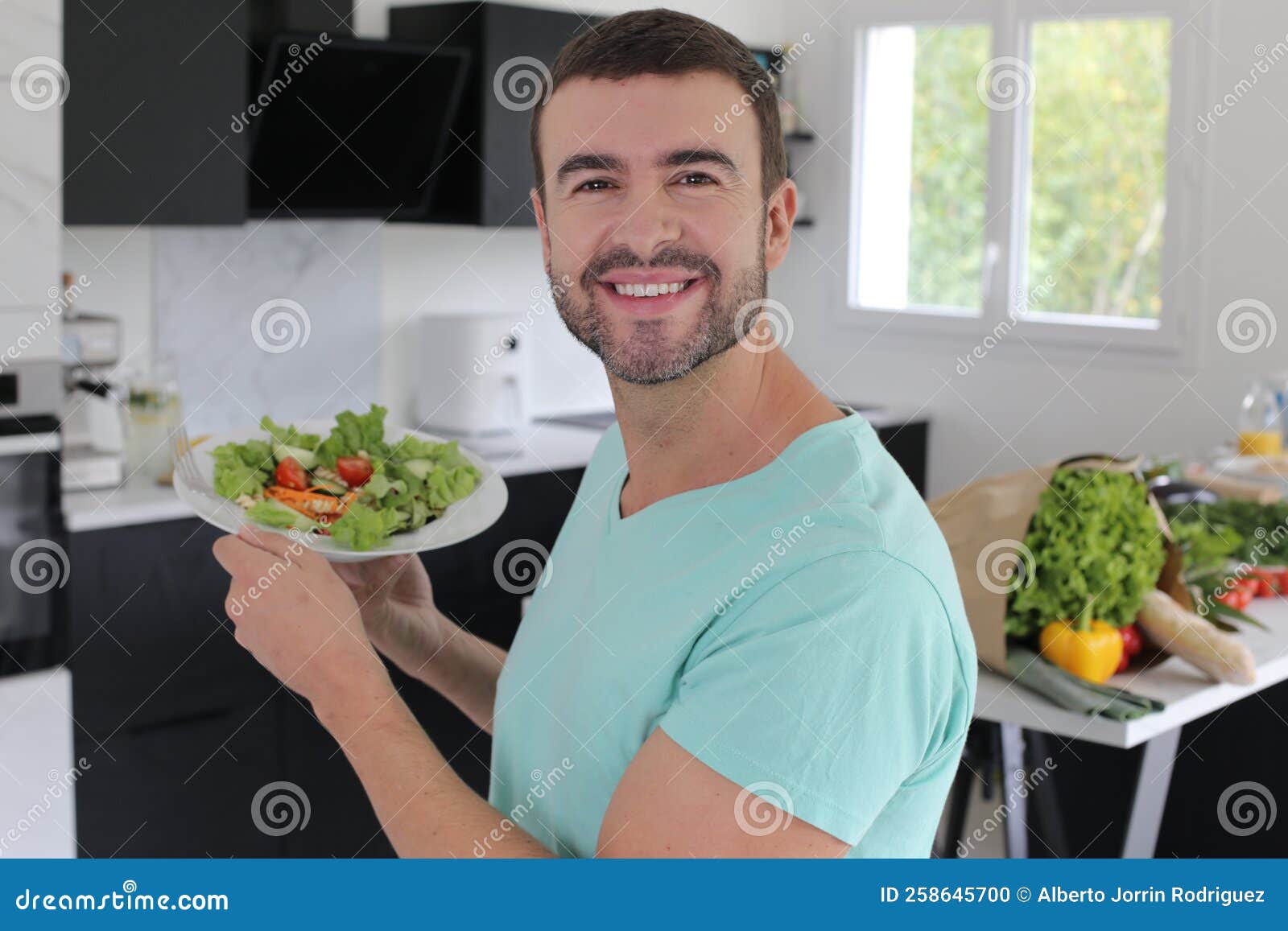 Handsome Man Eating a Healthy Salad Stock Photo - Image of diet ...