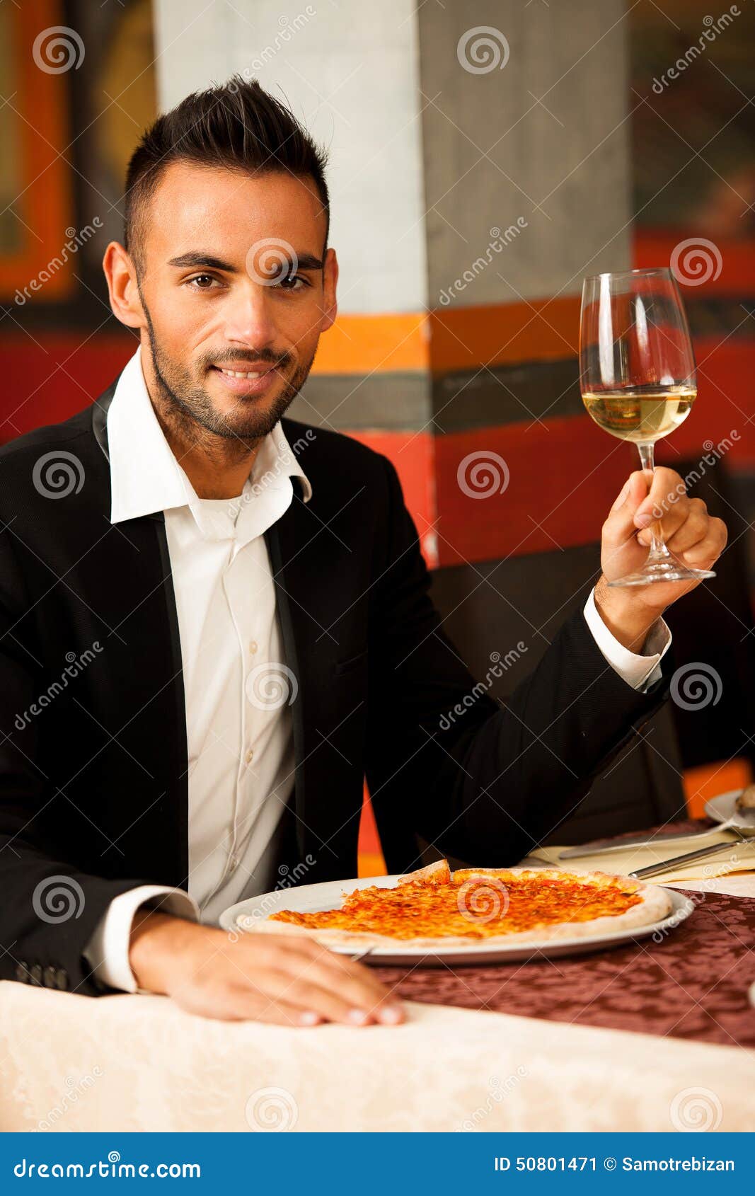 Handsome Man Eating Pizza in Restaurant Stock Image - Image of person ...