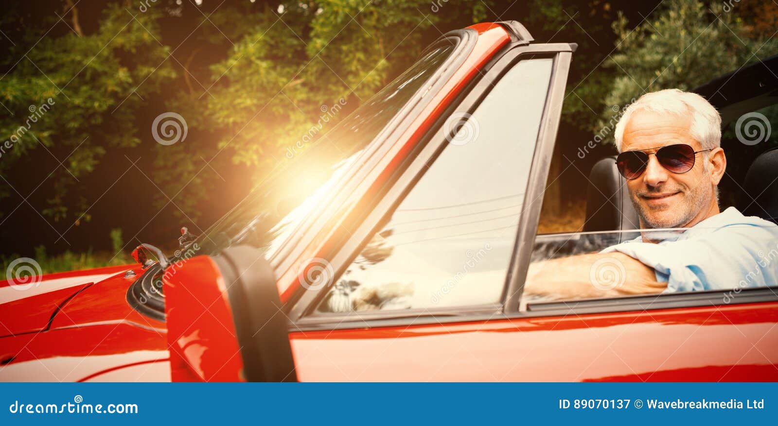 Handsome Man Enjoying His Red Convertible Stock Image - Image of mature ...