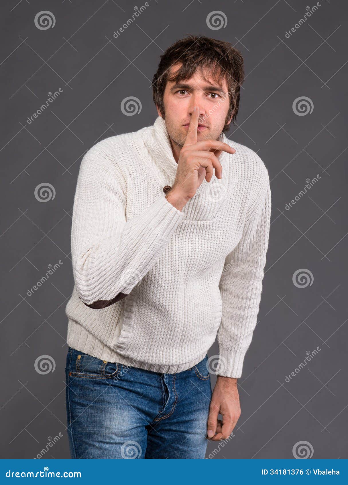 Handsome Man with Finger on Lips Asking for Silence Stock Photo - Image ...