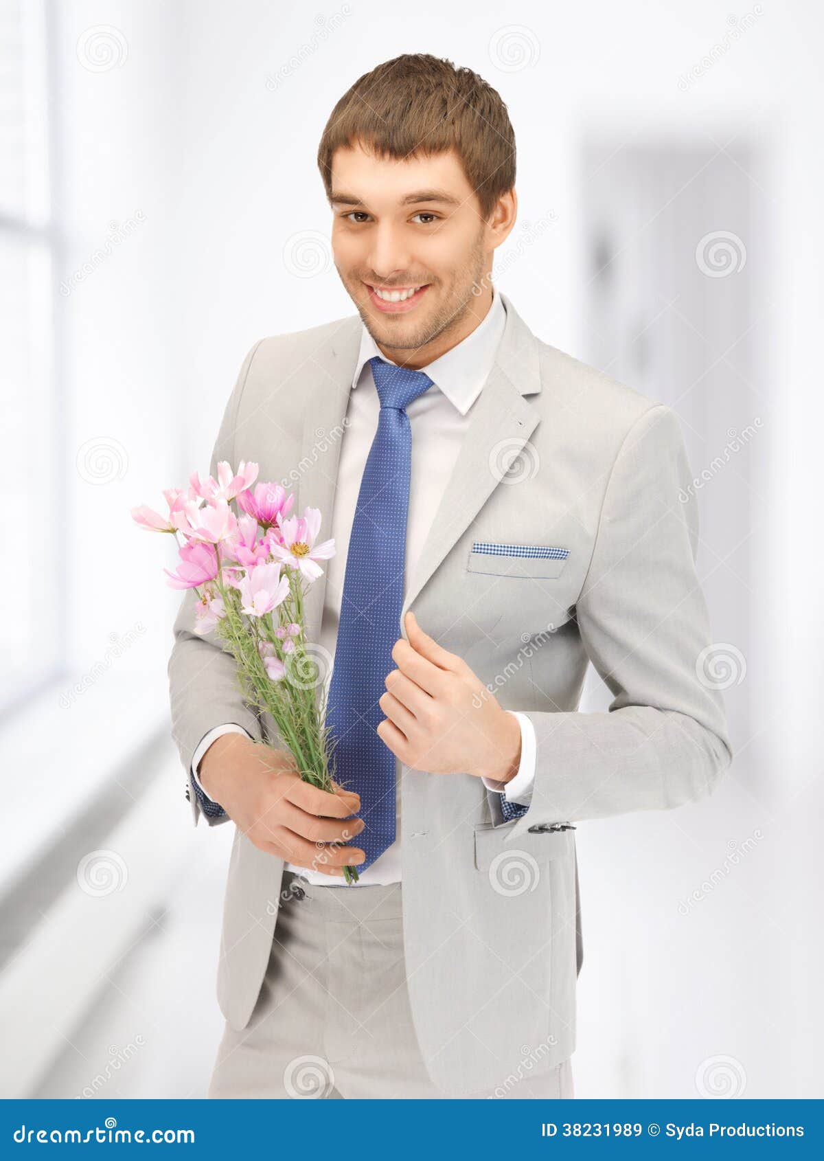 Handsome Man with Flowers in Hand Stock Image - Image of adult ...