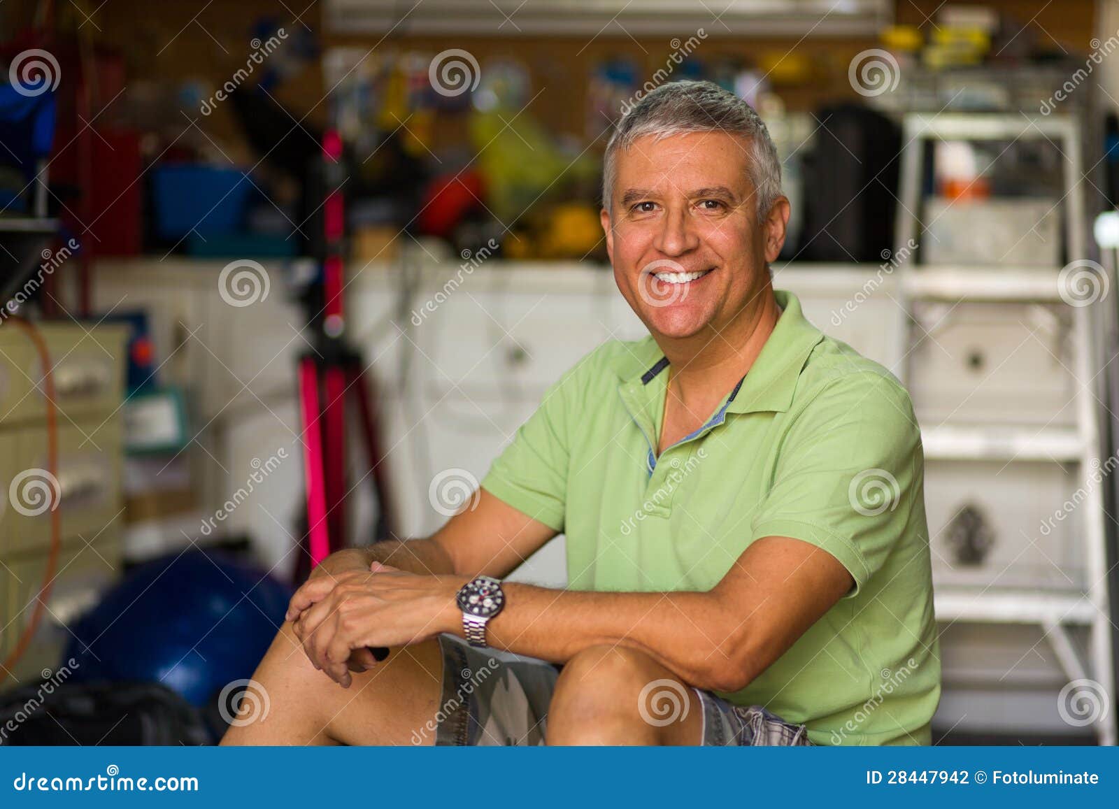 Handsome man in garage stock photo. Image of shorts, salt - 28447942