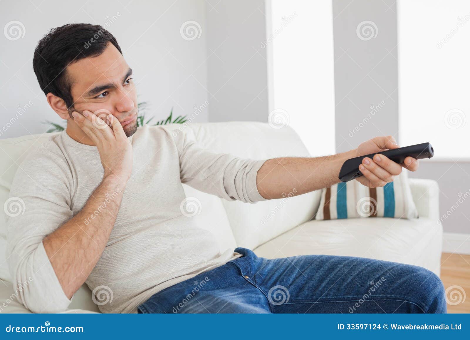 Handsome Man Getting Bored of Tv Programs Stock Photo - Image of ...