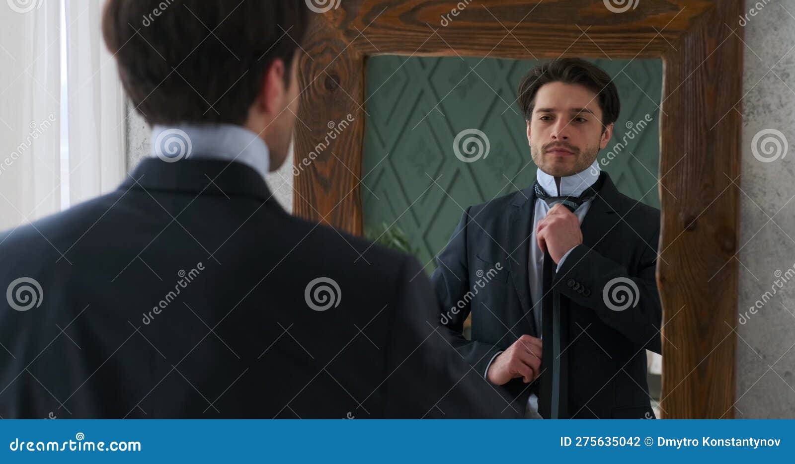 Handsome Man Getting Ready in Front of a Mirror Stock Footage - Video ...
