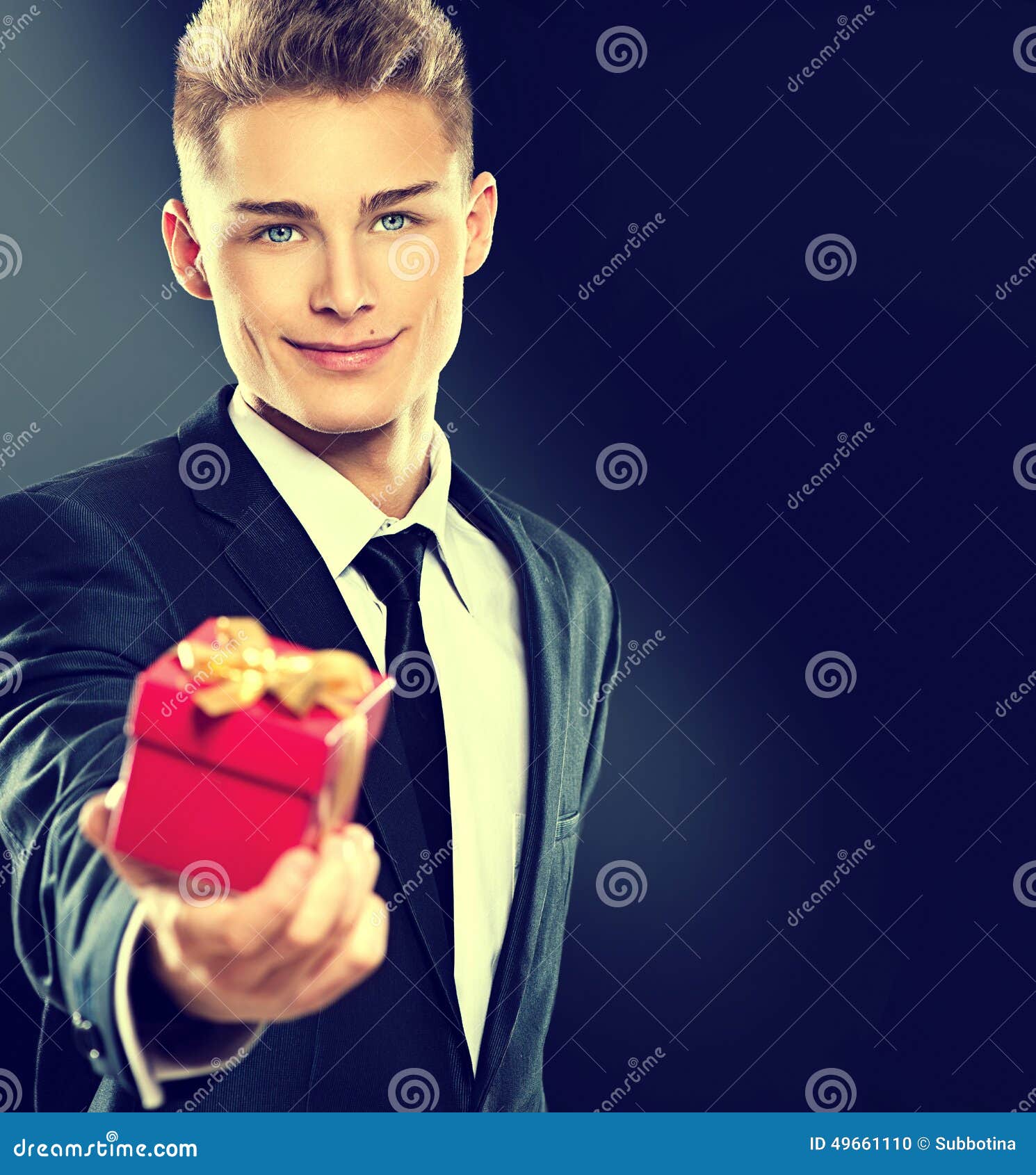 Handsome Man Giving Red Gift Box Stock Photo - Image of handsome, macho ...