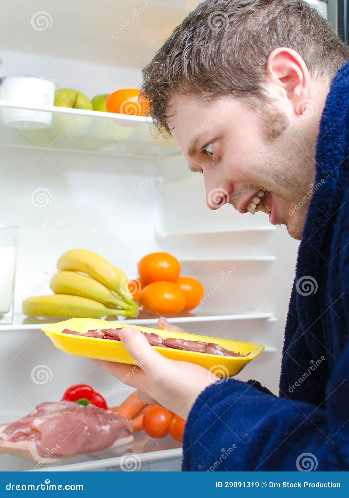 Handsome Man Going To Eat Ham Stock Image - Image of hold, refrigerator ...
