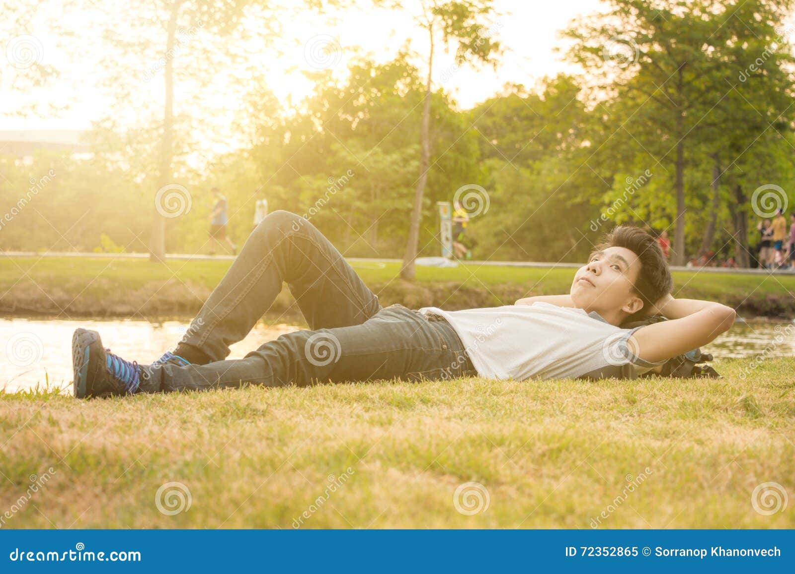 Handsome Man On The Grass Effect Lighting Sun Stock Image Image Of