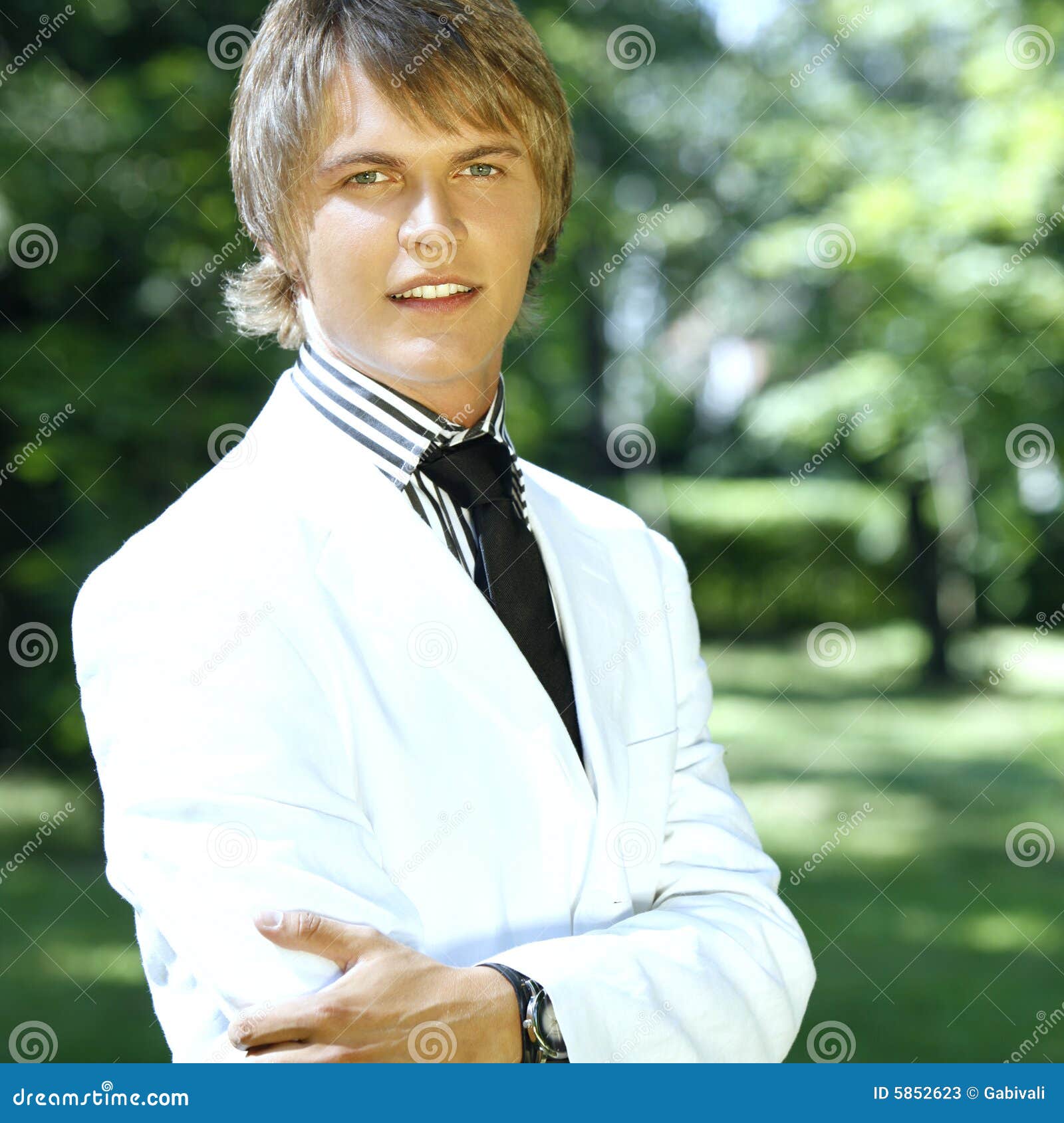 Handsome Man with Great Smile and Stripe Top Stock Image - Image of ...