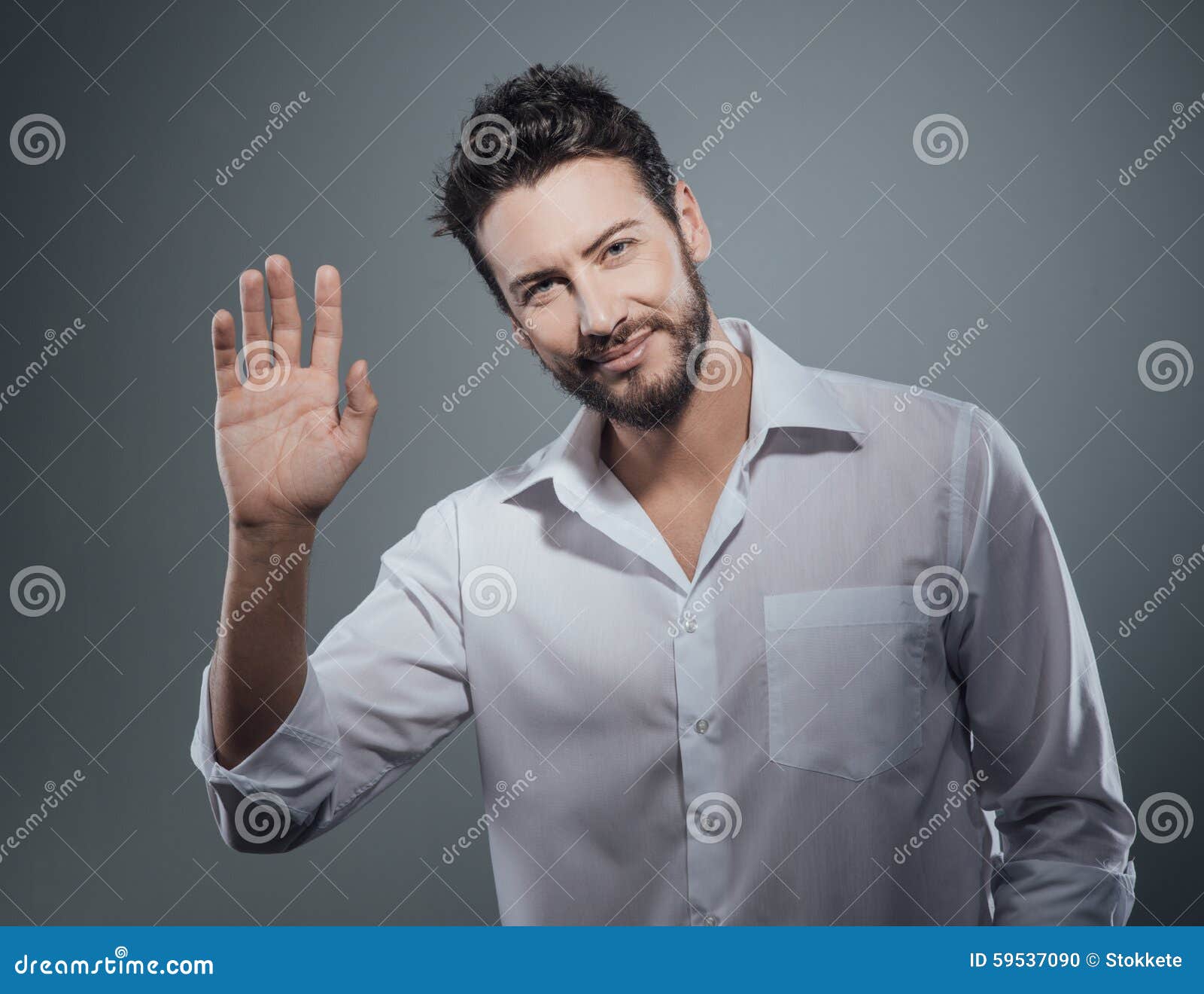 Handsome man greeting stock photo. Image of beard, happiness - 59537090