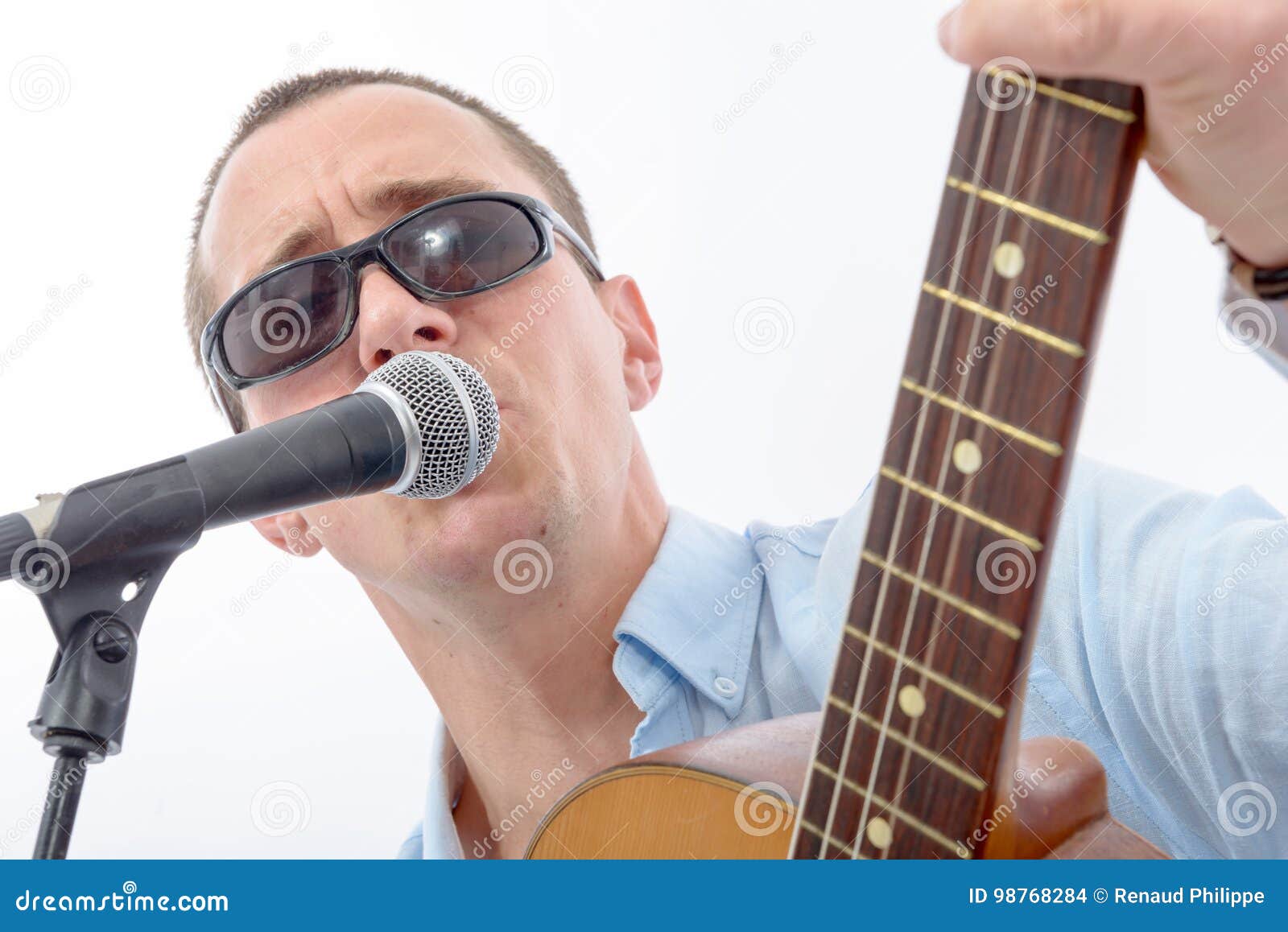 Handsome Man with Guitar, Singing Stock Photo - Image of player ...