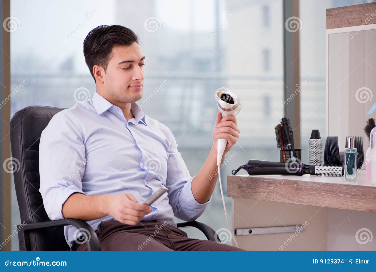 The Handsome Man in Hair Salon Doing Haircut Stock Image - Image of ...