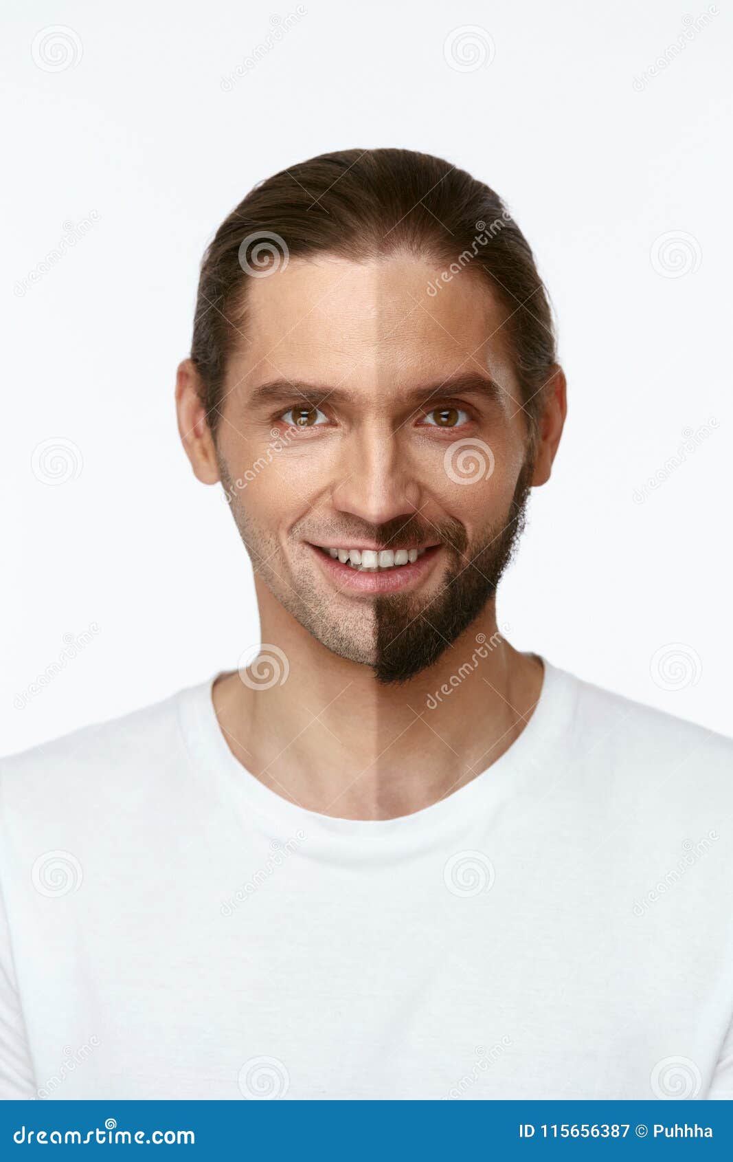 Handsome Man Half Face Shaved Stock Image - Image of shaving, naked ...