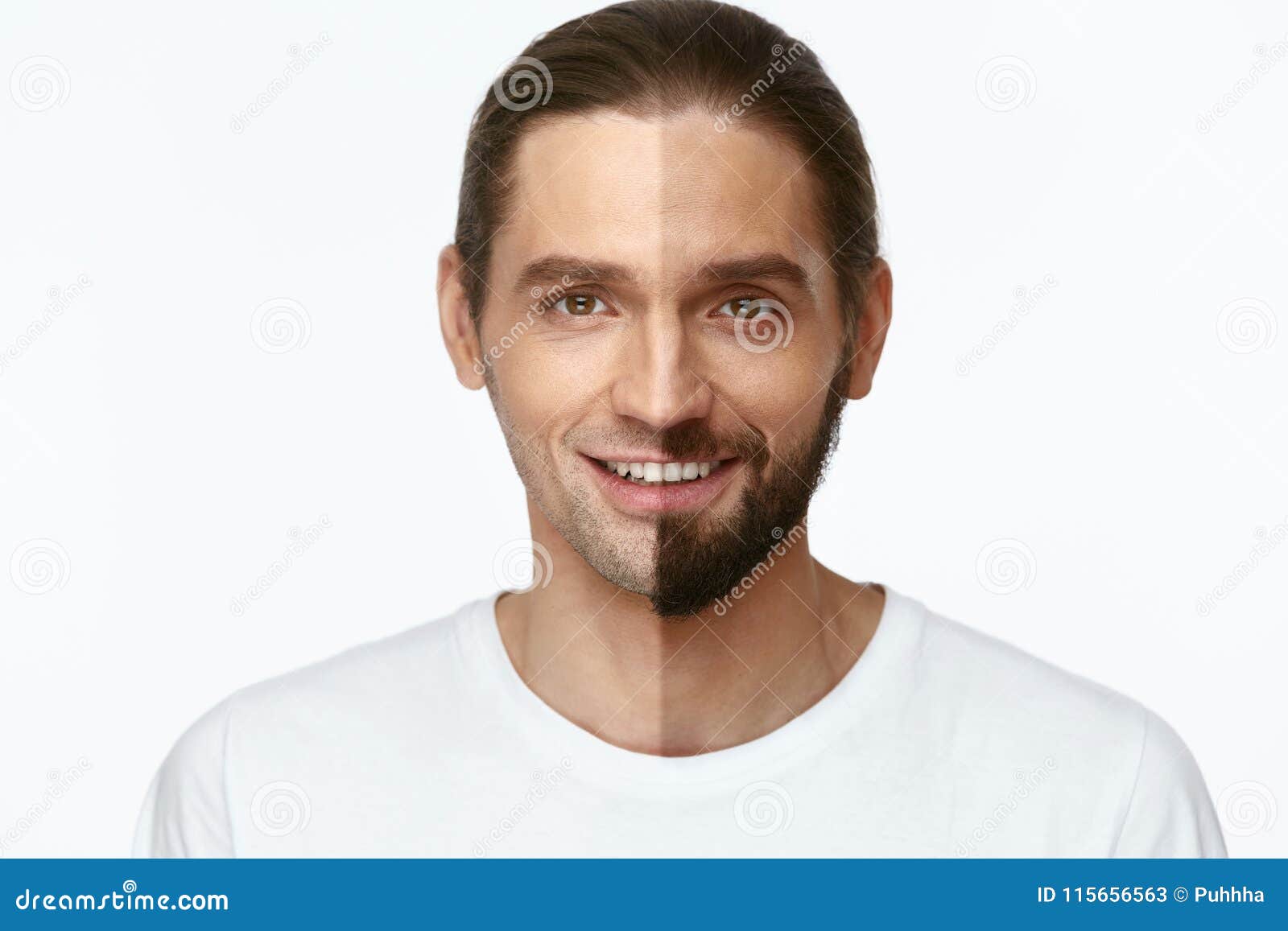 Handsome Man Half Face Shaved Stock Image - Image of exhausted, male ...