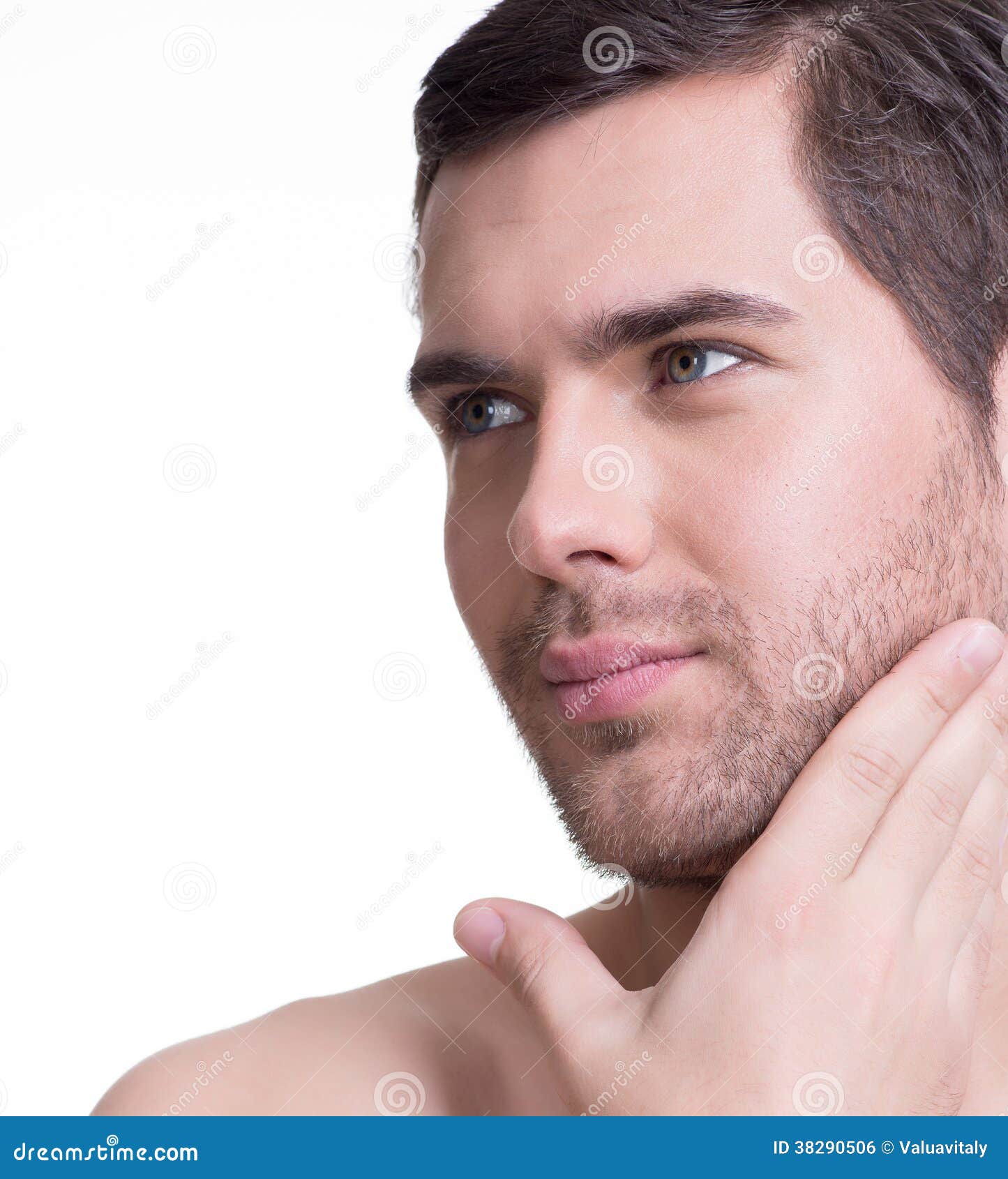 Handsome Man with Hand Near the Face. Stock Photo - Image of white ...