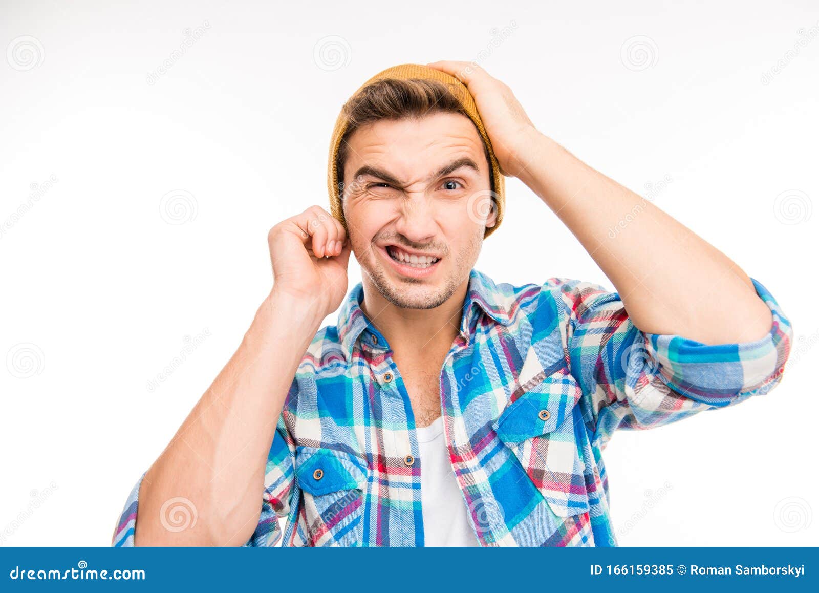 Handsome Man with Hat Feeling Uncomfortable Stock Image - Image of ...